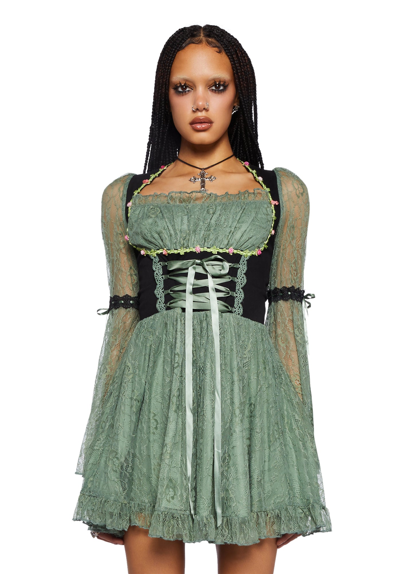 Current Mood Fairy Fairycore Princess Royalcore Mini Lace Dress - Green – Dolls Kill