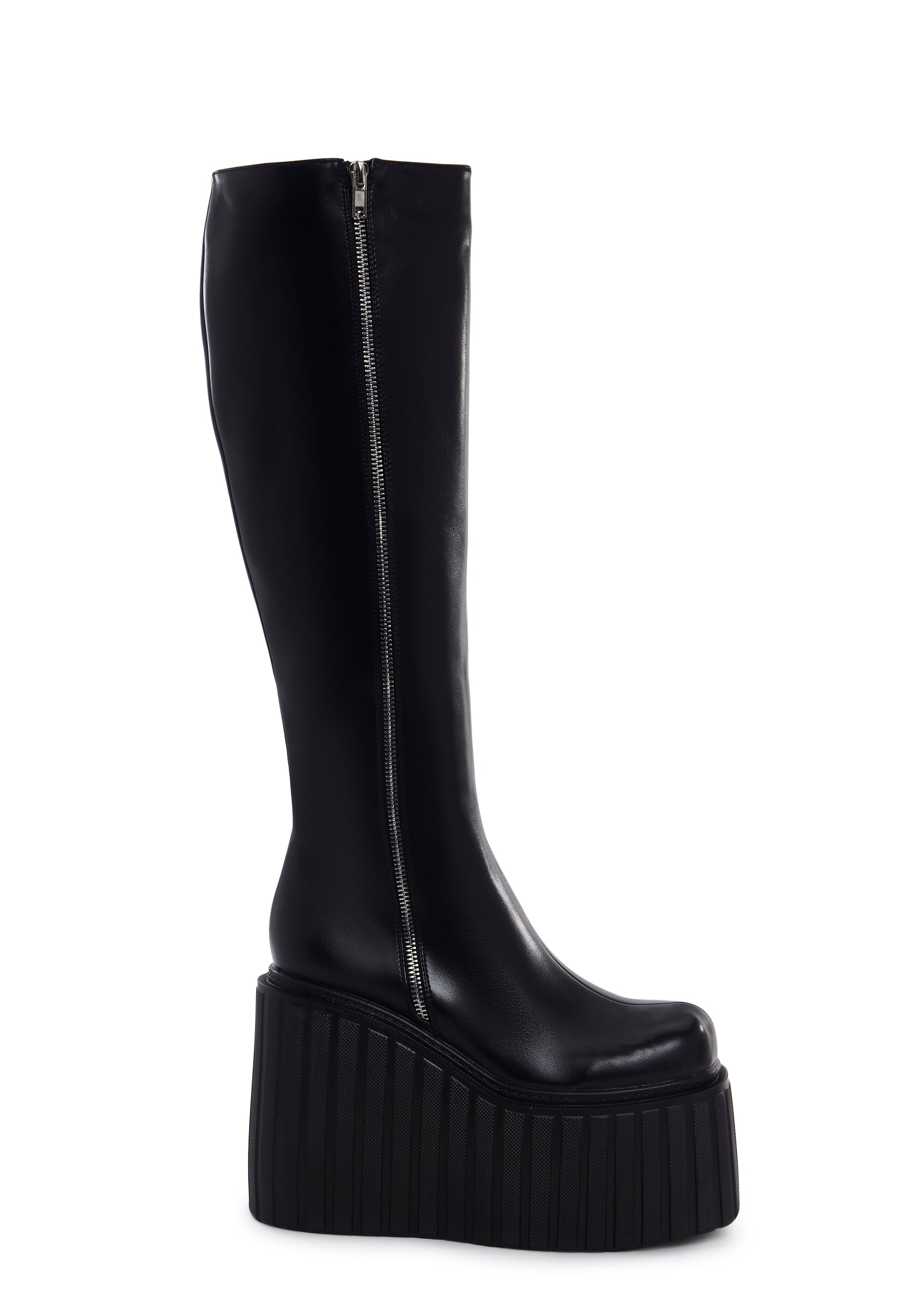 Lamoda Vegan Leather Platform Wedge Boots Black Dolls Kill