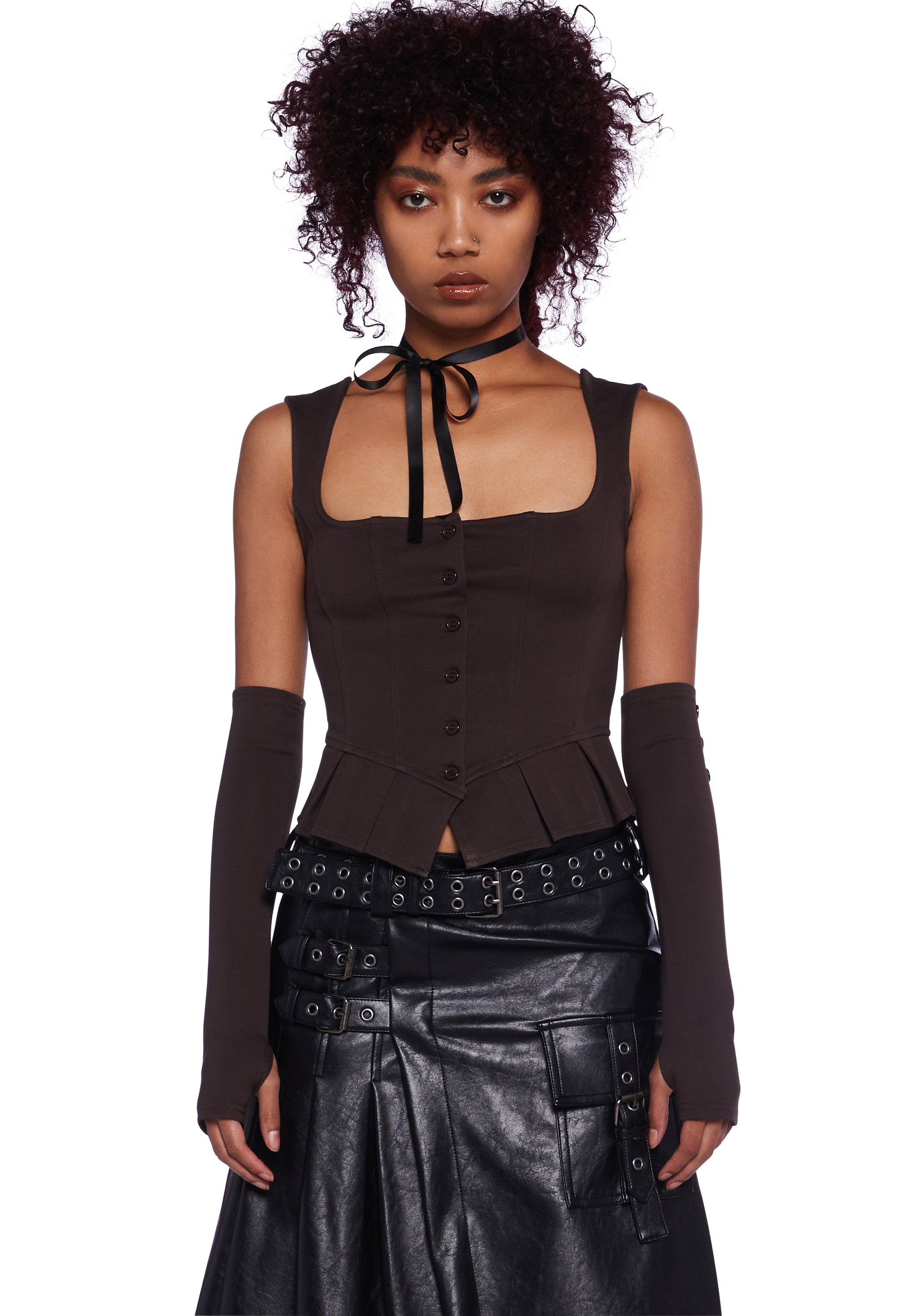 Current Mood Earth Core Vest Top And Gloves Set - Brown – Dolls Kill