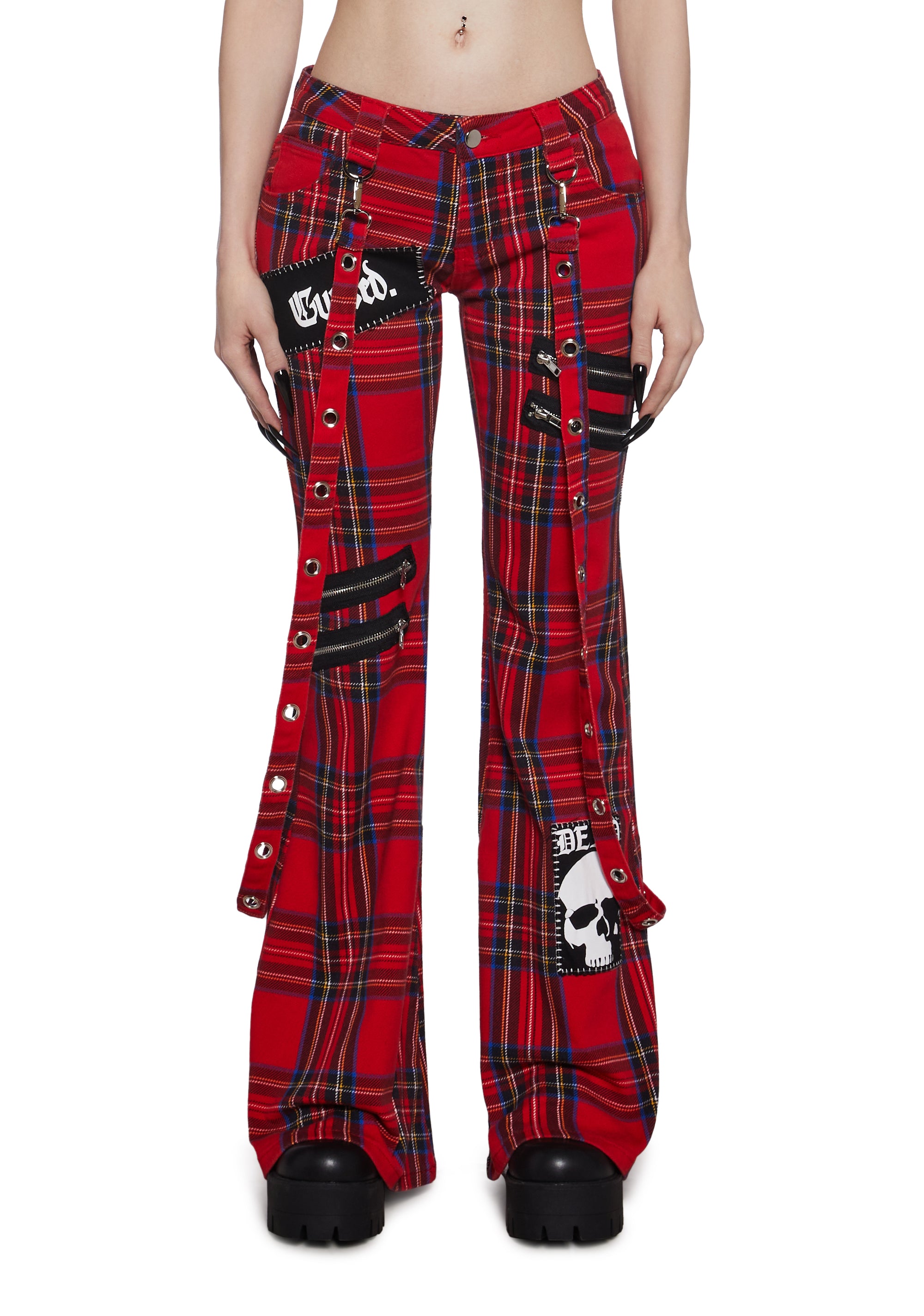 The Grave Girls Low Rise Skinny Flared Plaid Twill Cargo The Grave Girls Low Rise Skinny Flared Plaid Twill Cargo