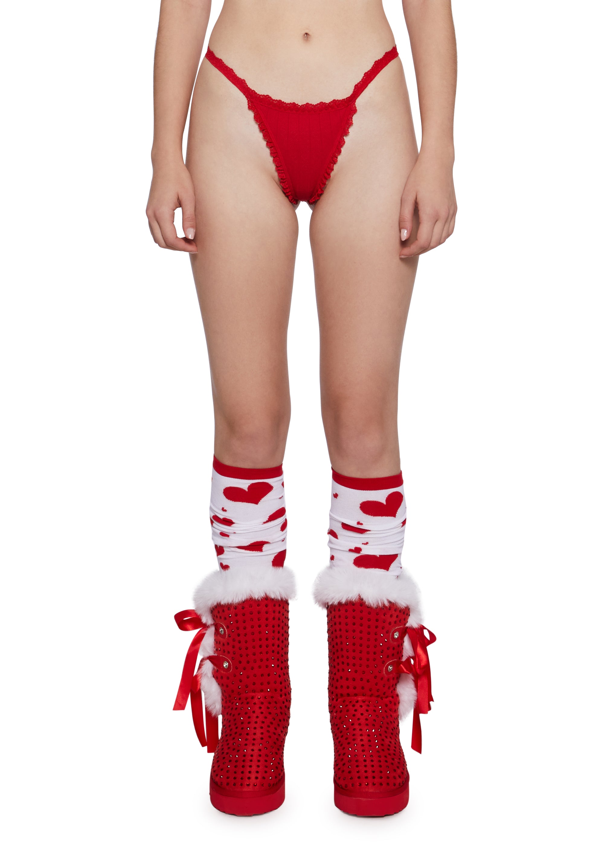 Womens Sexy Vday High Waist Knit Lace Thong Panty Sugar Thrillz- Red – Dolls Kill