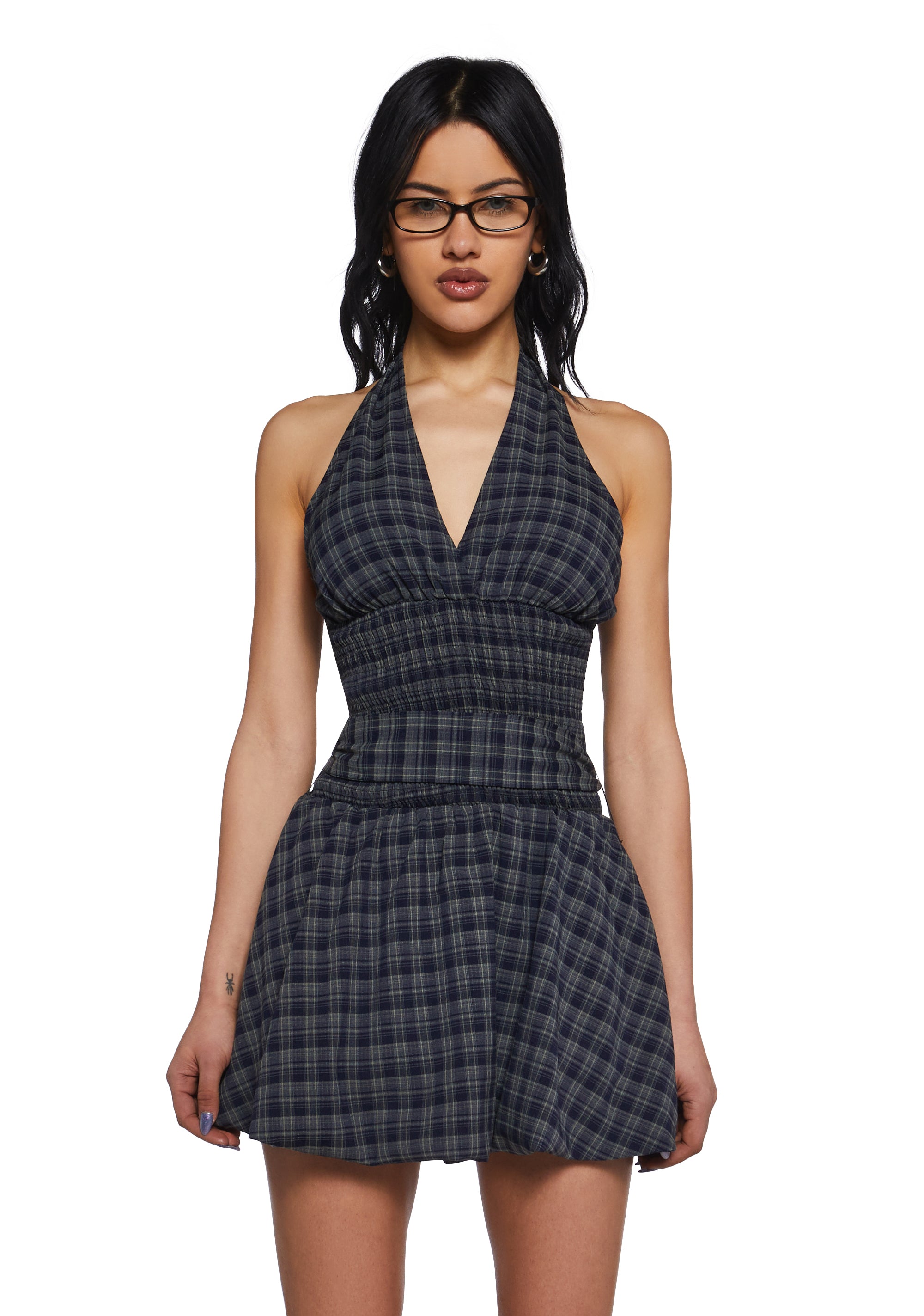 Womens Sexy Plaid Halter Mini Bubble Dress - Black – Dolls Kill