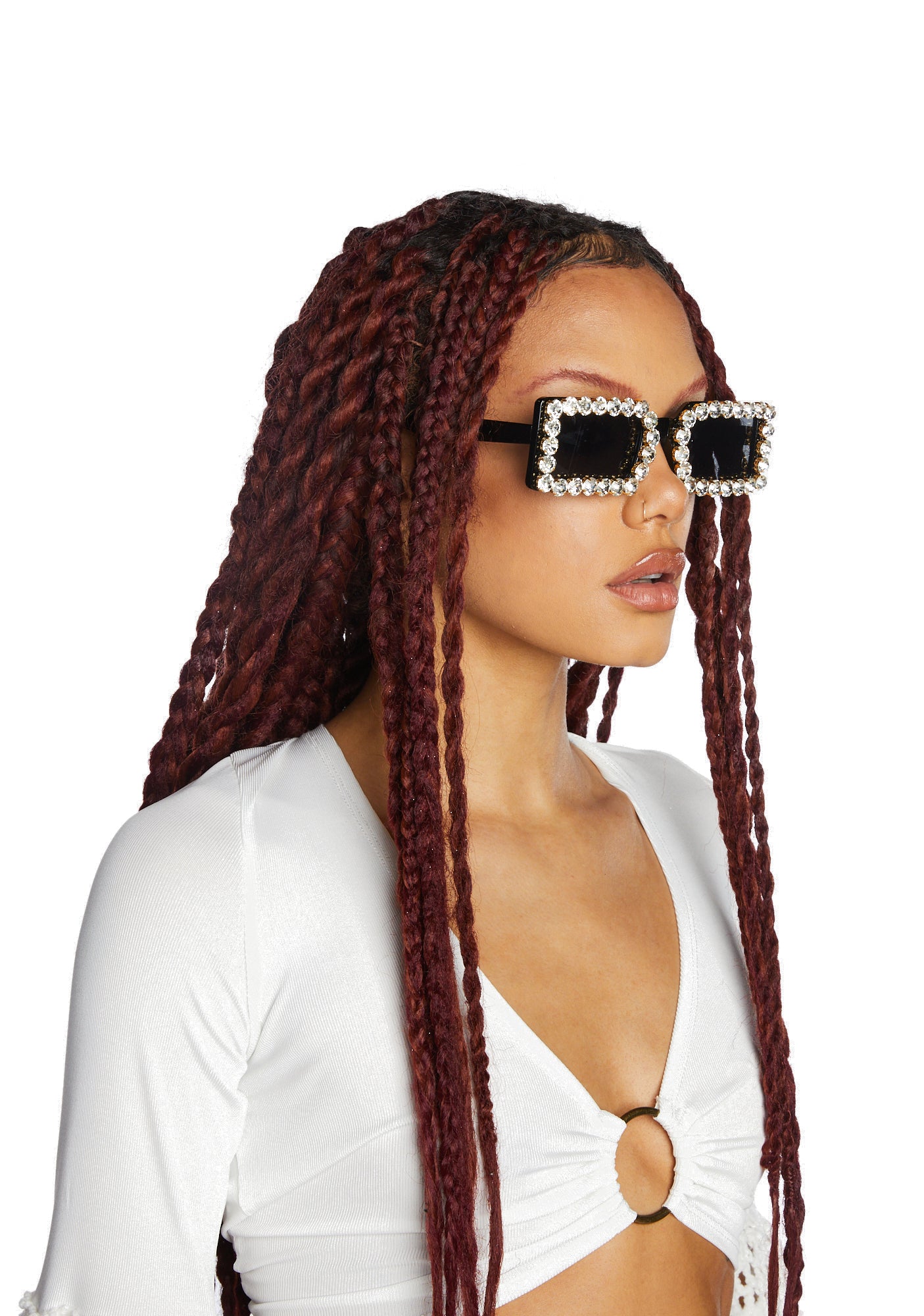 Crystal Rectangular Sunglasses - Black – Dolls Kill