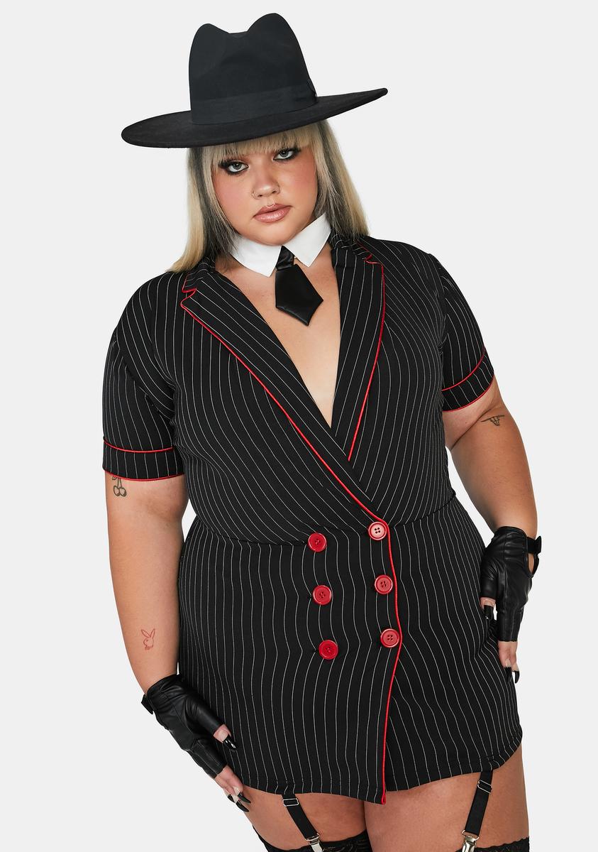 Plus Size Halloween Sexy Gangster Mob Wife Costume Black Dolls Kill