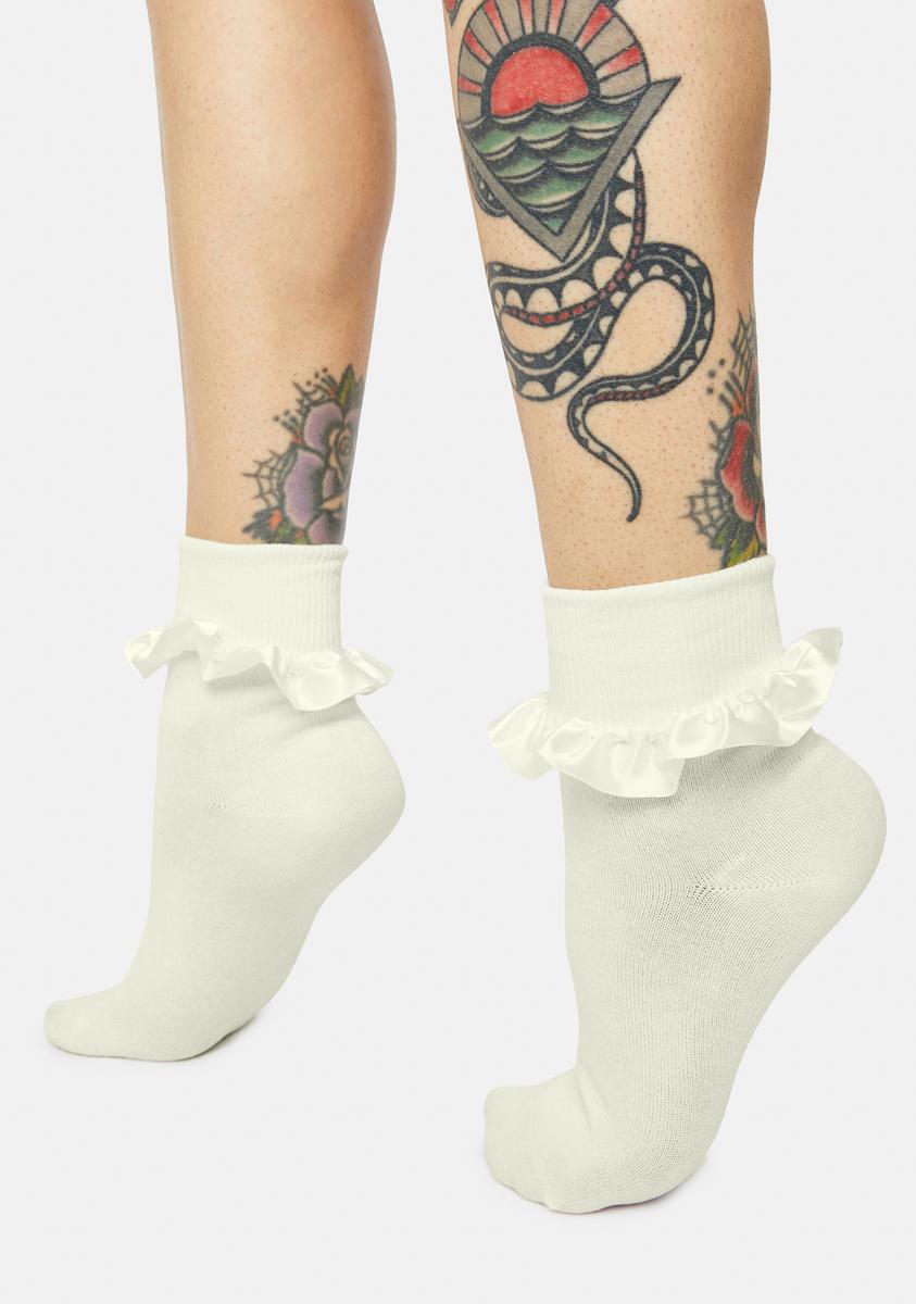 Ruffle Cuff Ankle Socks White Dolls Kill