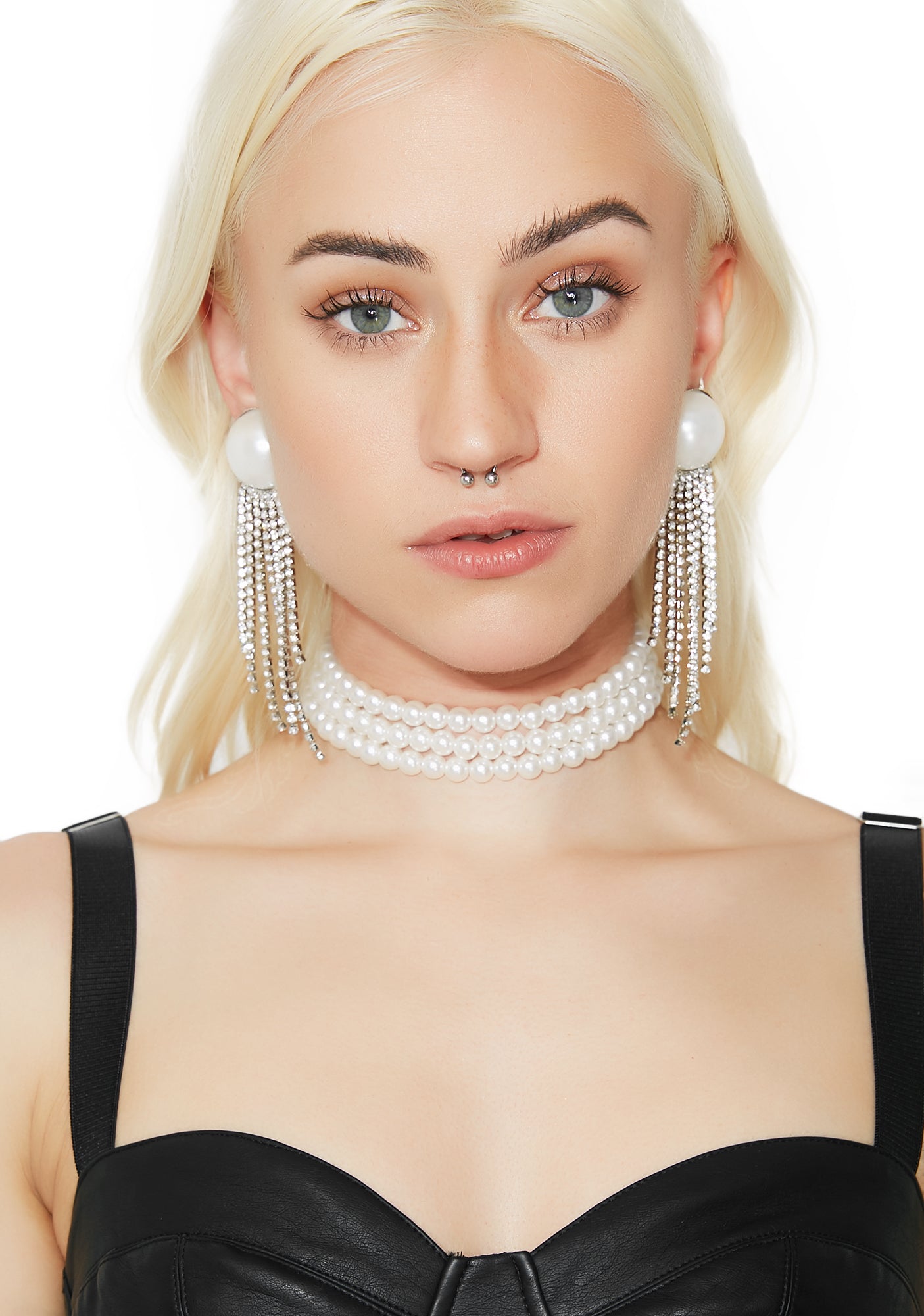 Pearl Rhinestone Statement Earrings – Dolls Kill