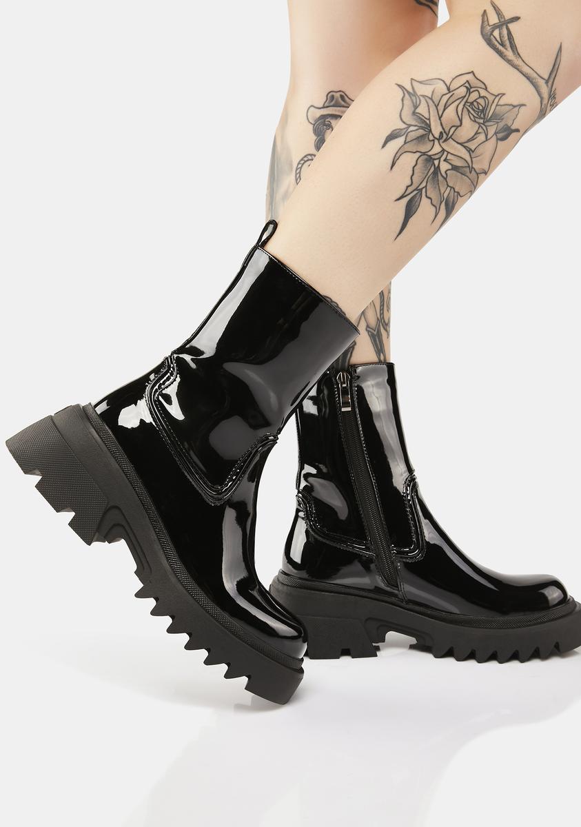 Simmi Patent Vegan Leather Platform Ankle Boots Black Dolls Kill