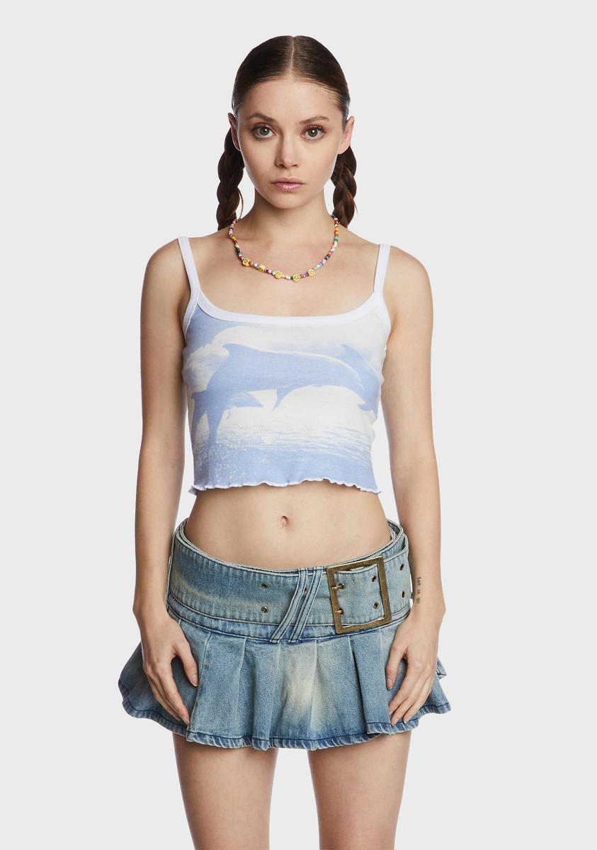 Ngorder Dolphin Print Crop Tank Top Blue Dolls Kill