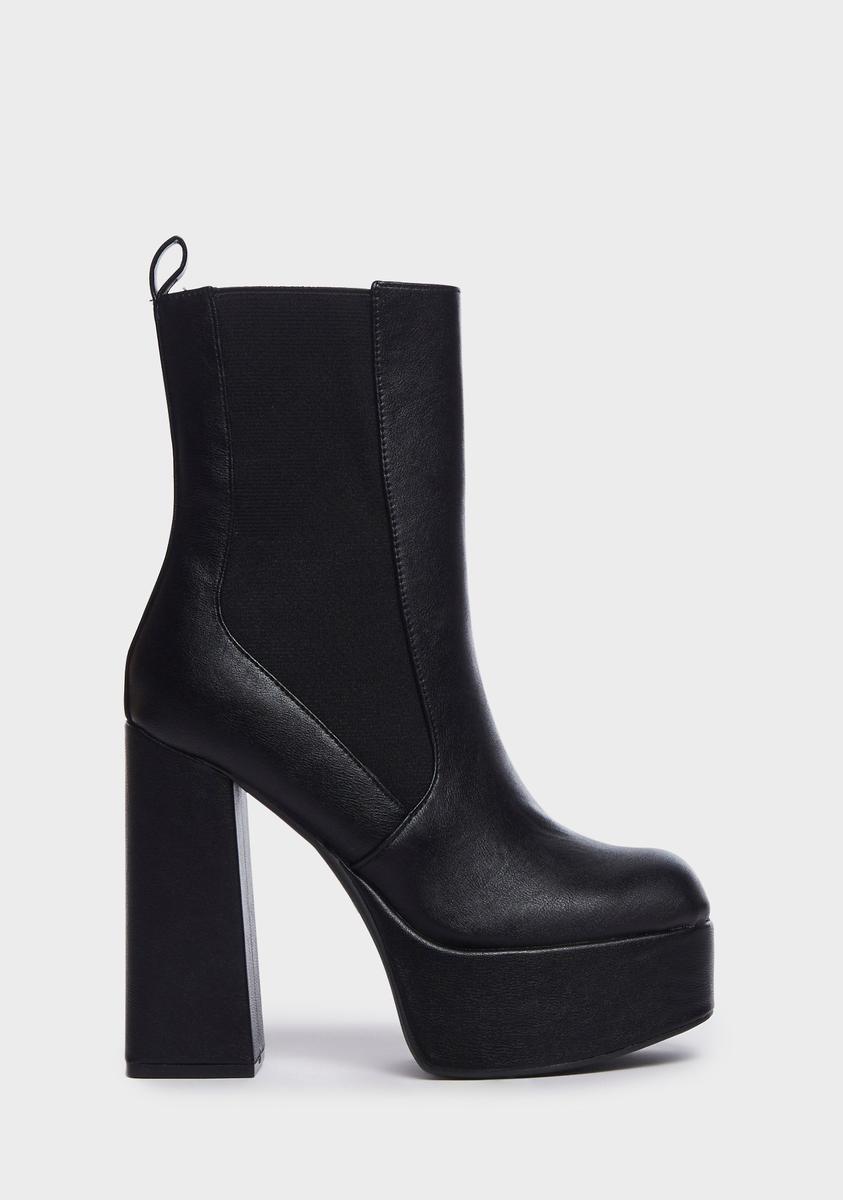 Patent Vegan Leather Platform Zip Up Boots Black Dolls Kill