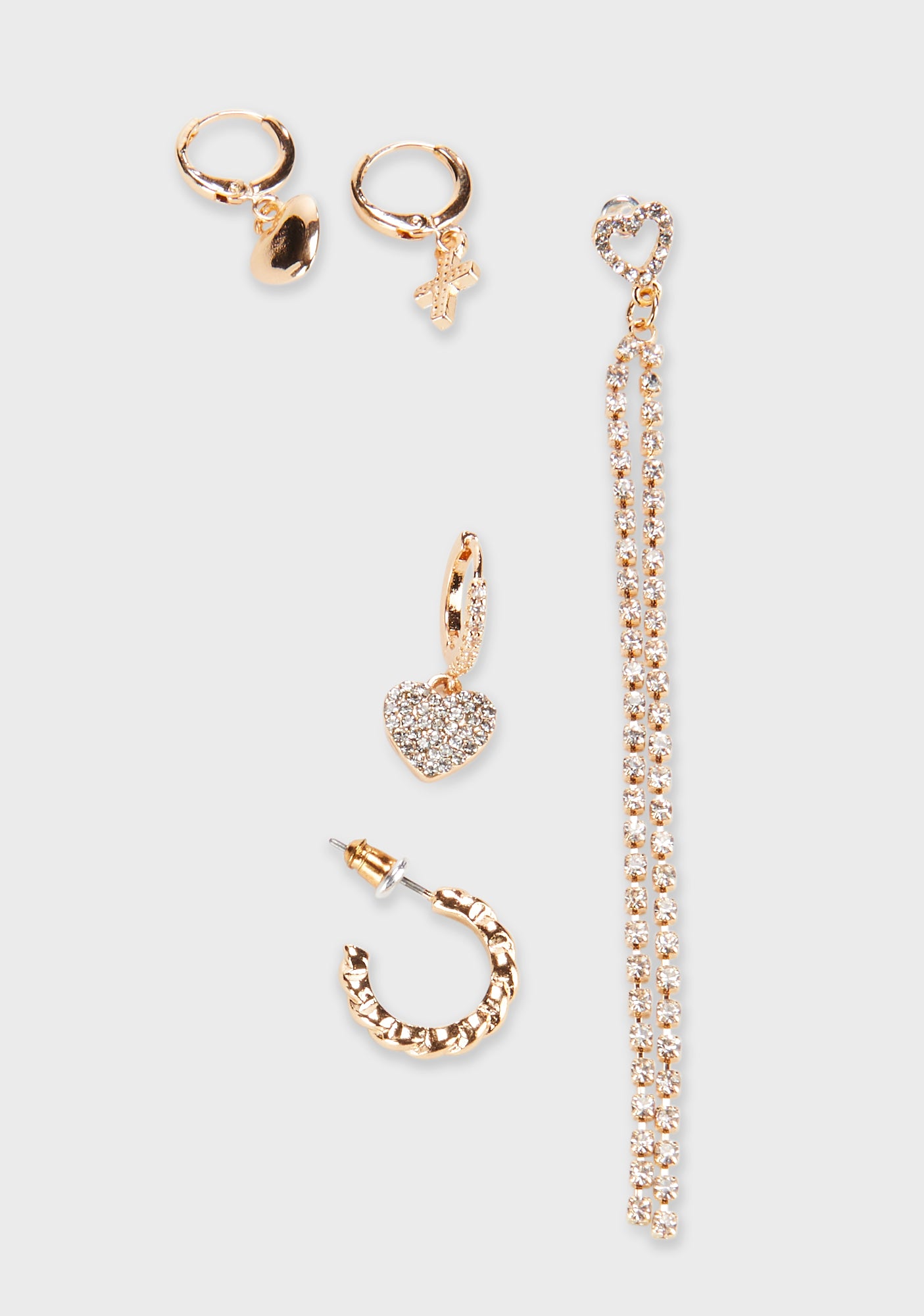 Mismatched Heart Rhinestone Earring Set - Gold – Dolls Kill