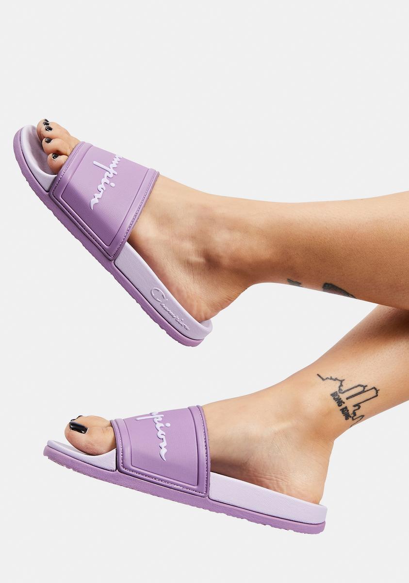 Champion Lavender IPO Squish Slides – Dolls Kill