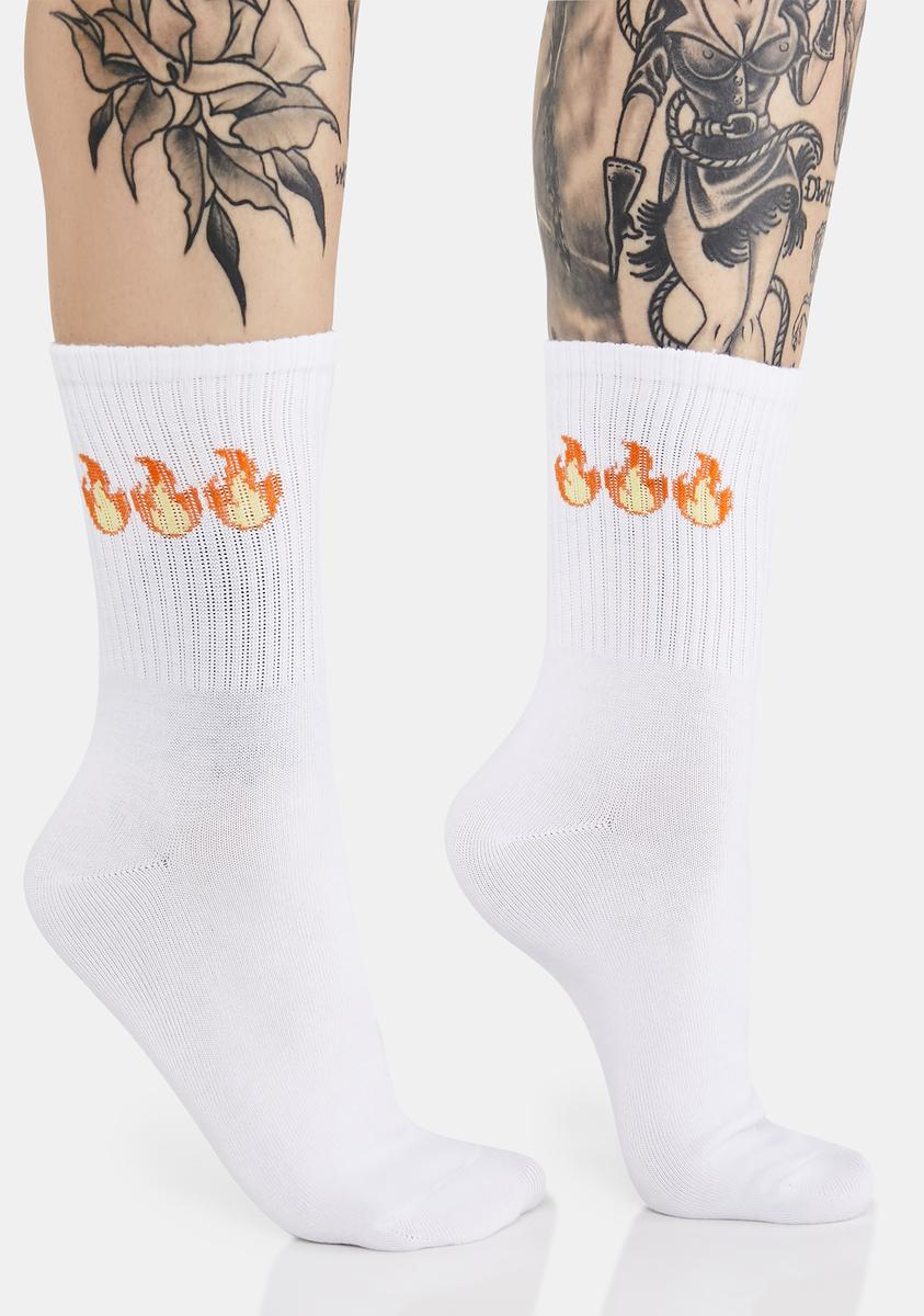 Flame Print Crew Socks - White – Dolls Kill