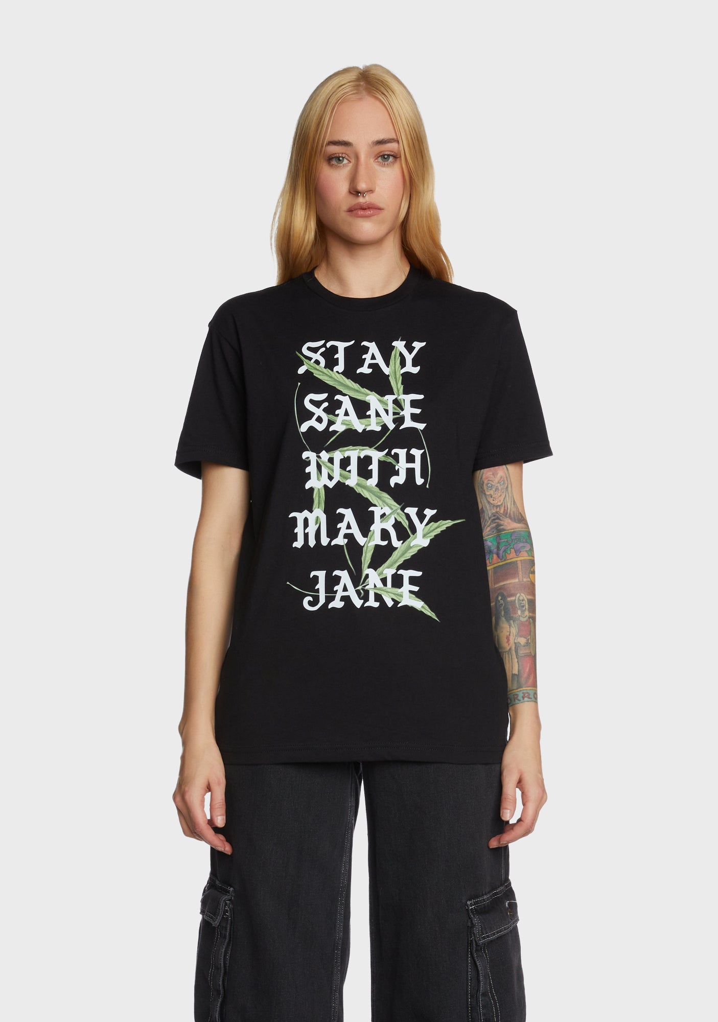 Femfetti Stay Sane With Mary Jane Graphic Tee - Black – Dolls Kill