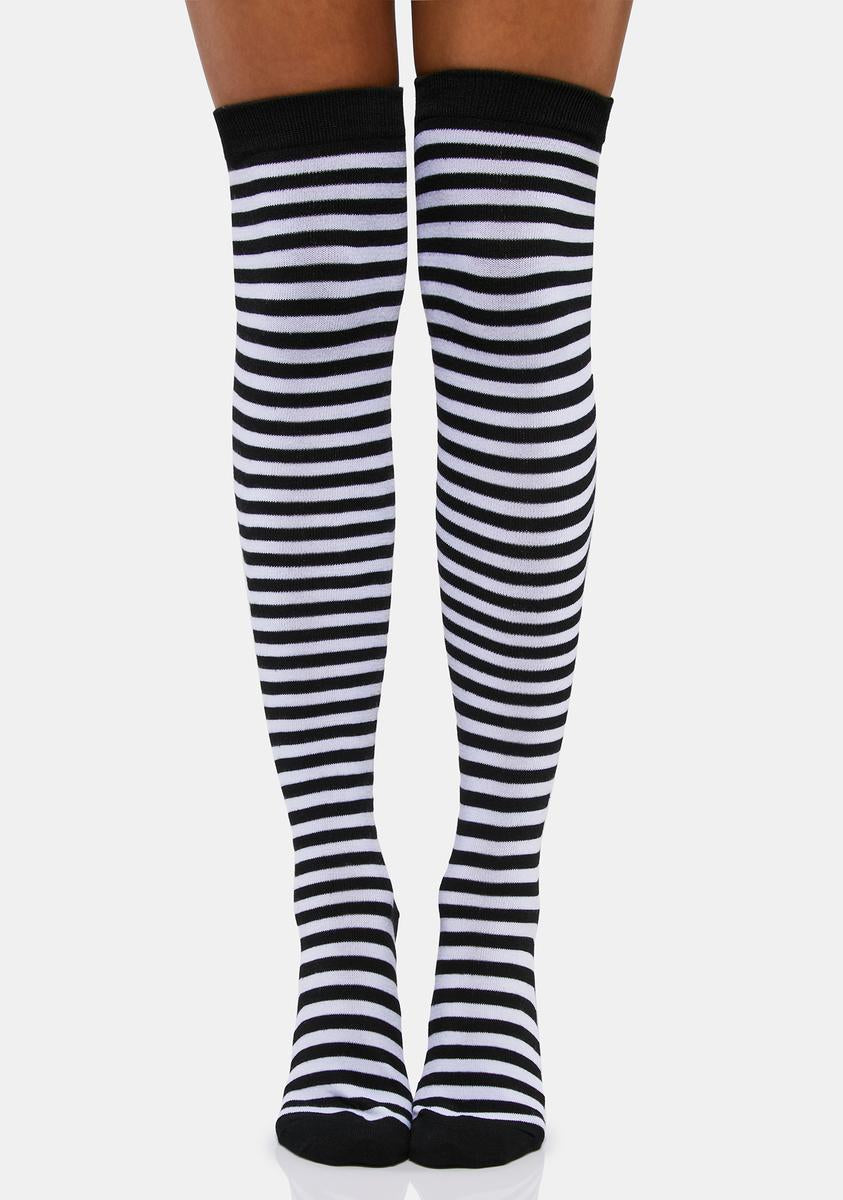 Thigh High Striped Socks - Black/White – Dolls Kill