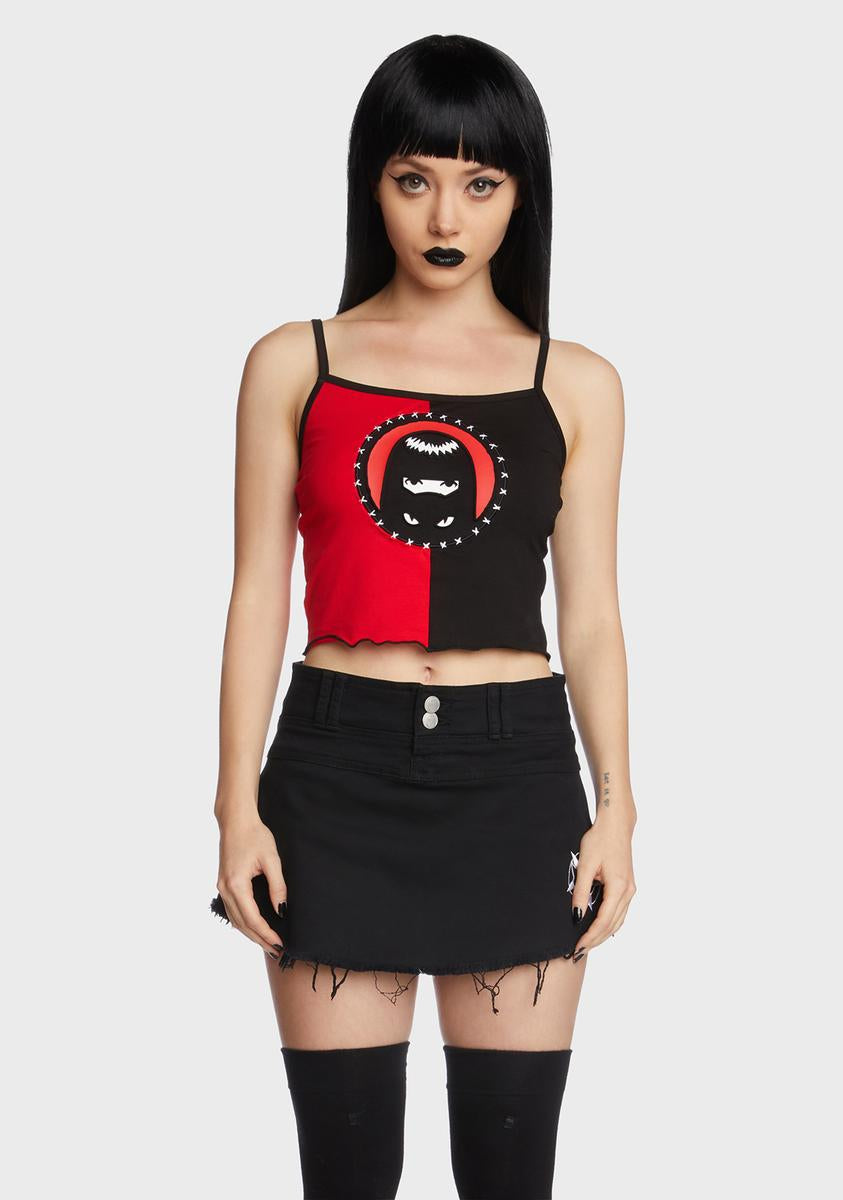 Dolls Kill x Emily The Strange Graphic Tank Crop Top - Black/Red