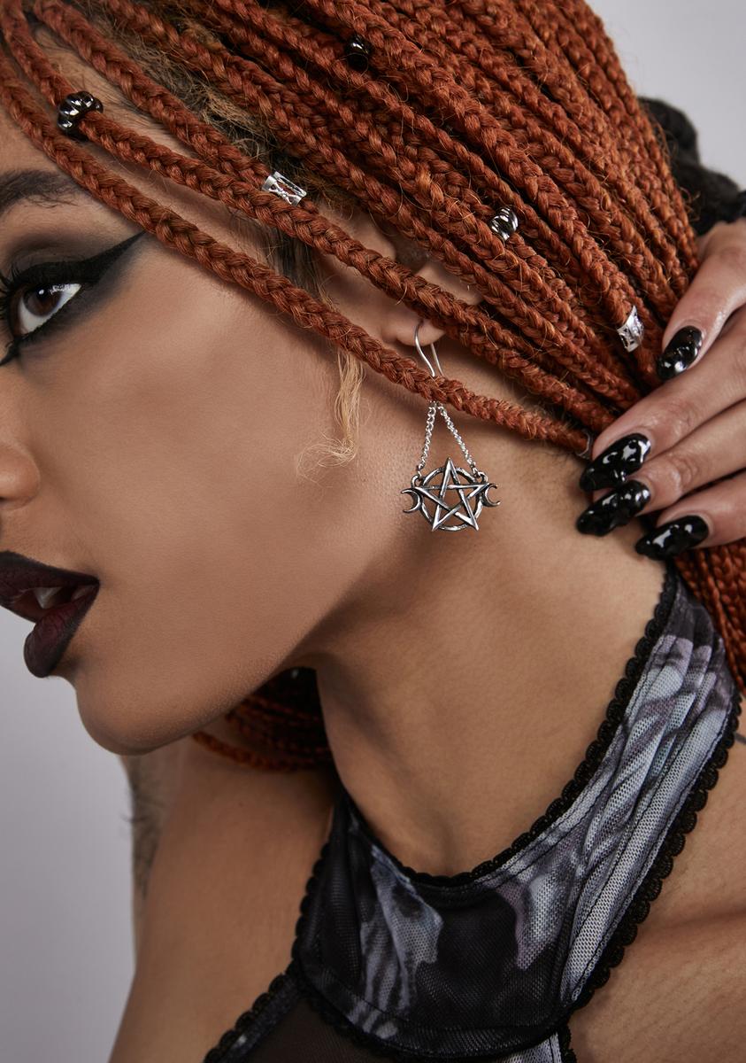 Alchemy England Pentagram Moon Earrings - Silver – Dolls Kill
