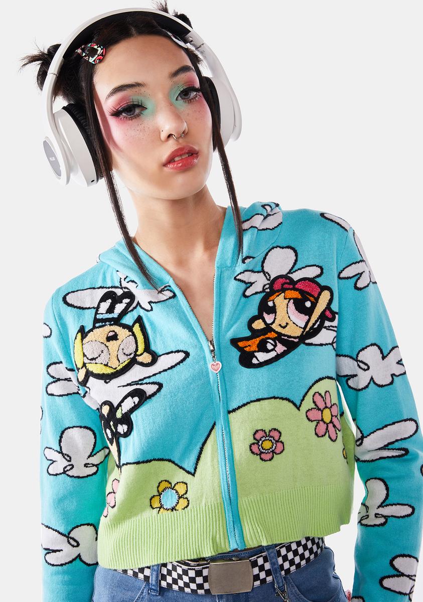 Dolls Kill x Powerpuff Girls Sky Graphic Zip Up Cropped Dolls Kill x Powerpuff Girls Sky Graphic Zip Up Cropped