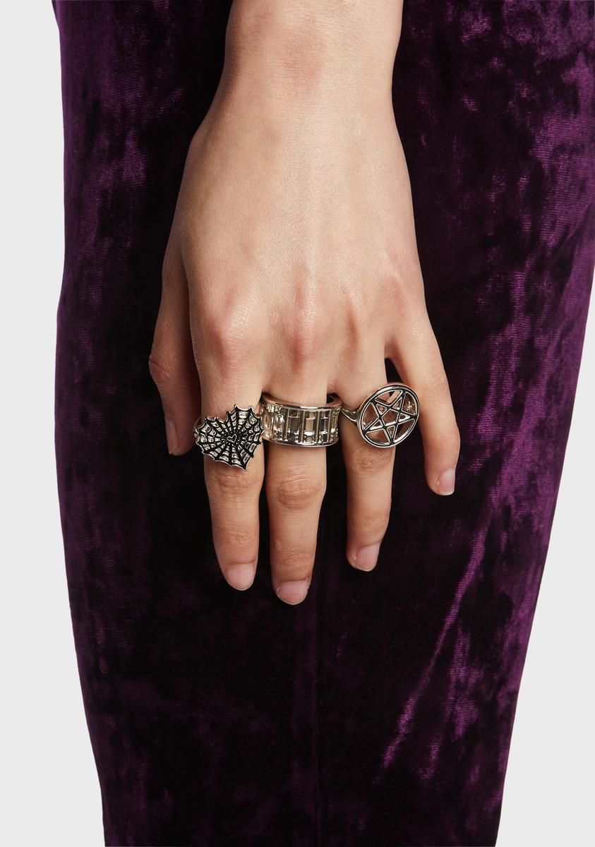 Pentagram Star Heart Shaped Spiderweb Ring Set - Silver – Dolls Kill