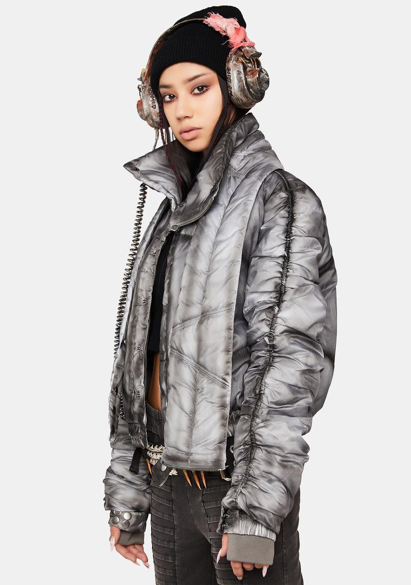 Darker Wavs Smoke Puffer Jacket With Neck Wrap - Dark Grey Darker Wavs Smoke Puffer Jacket With Neck Wrap - Dark Grey