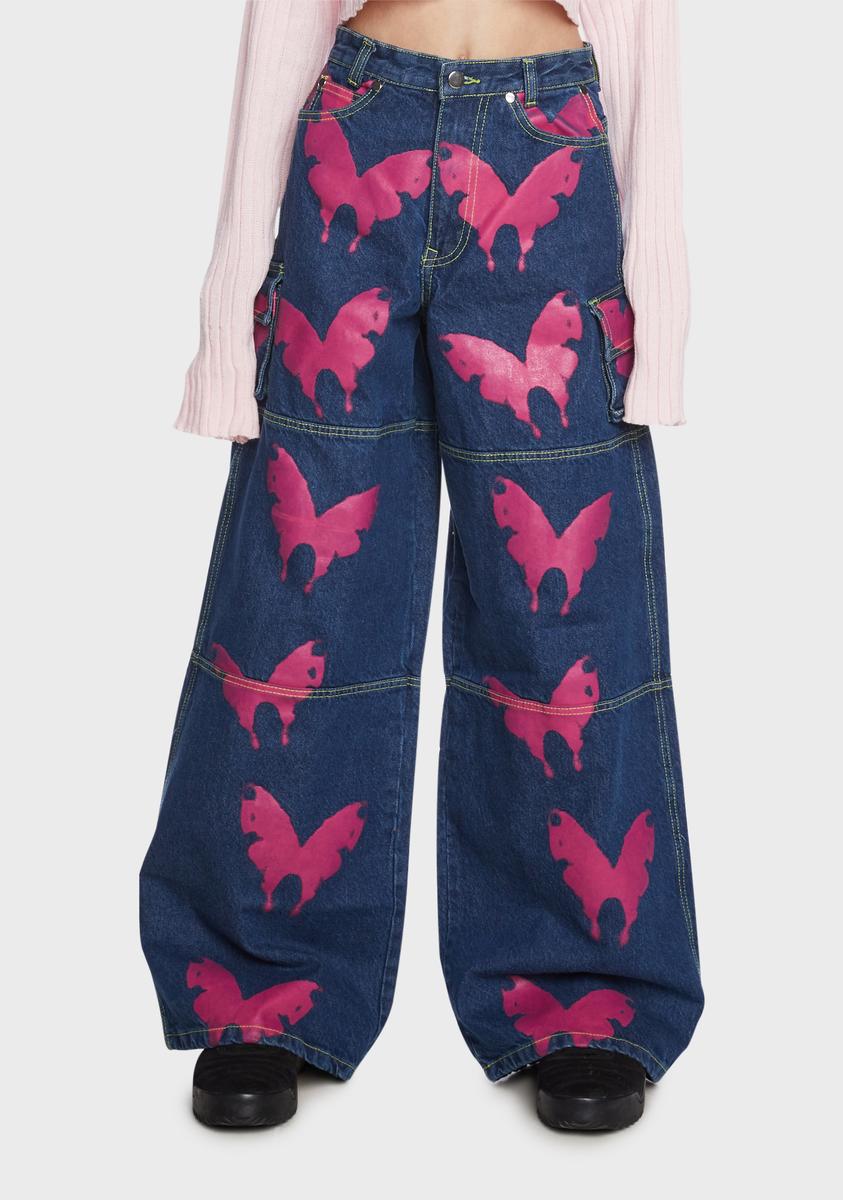 Daisy Street Butterfly Print Wide Leg Jeans - Blue – Dolls Kill Daisy Street Butterfly Print Wide Leg Jeans - Blue – Dolls Kill