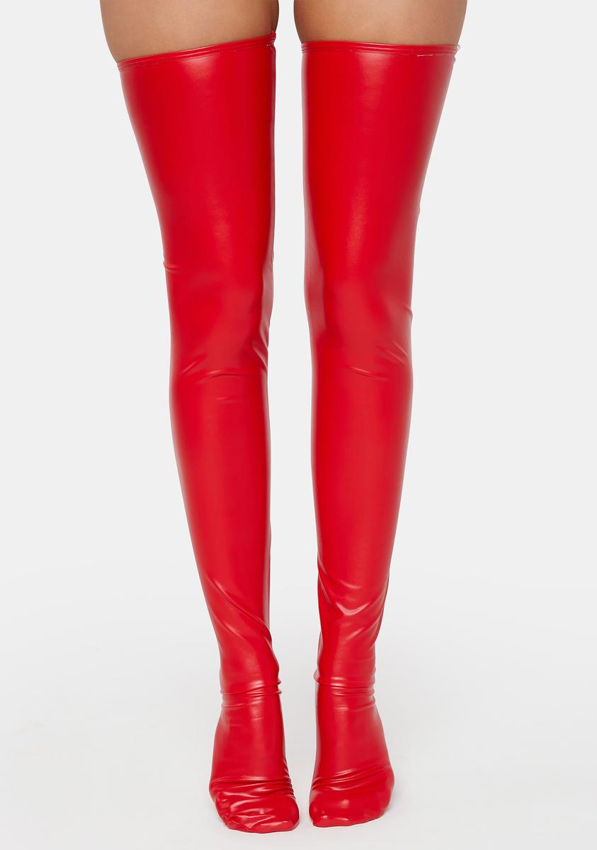 Vegan Leather Wet Look Thigh High Stockings Black Dolls Kill