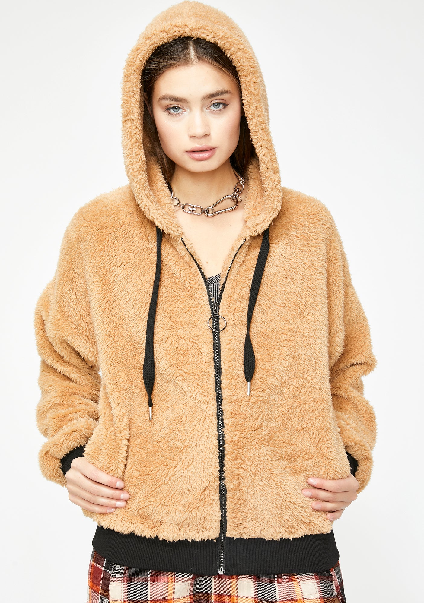 Hood Zip Up Teddy Jacket – Dolls Kill