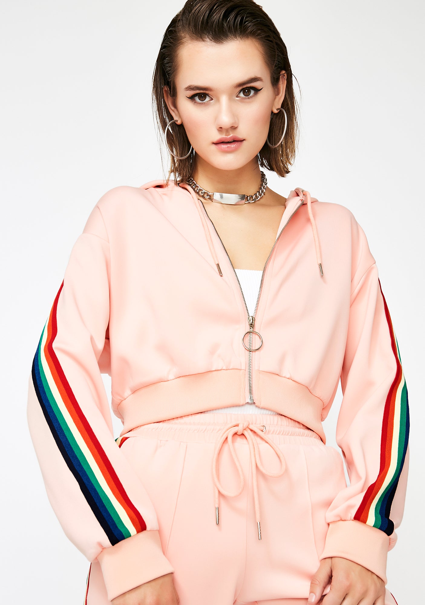 Rainbow Stripe Crop Track Jacket – Dolls Kill