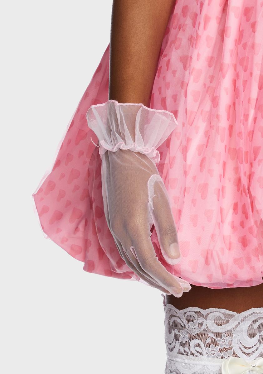 Sheer Mesh Ruffle Gloves - Pink – Dolls Kill