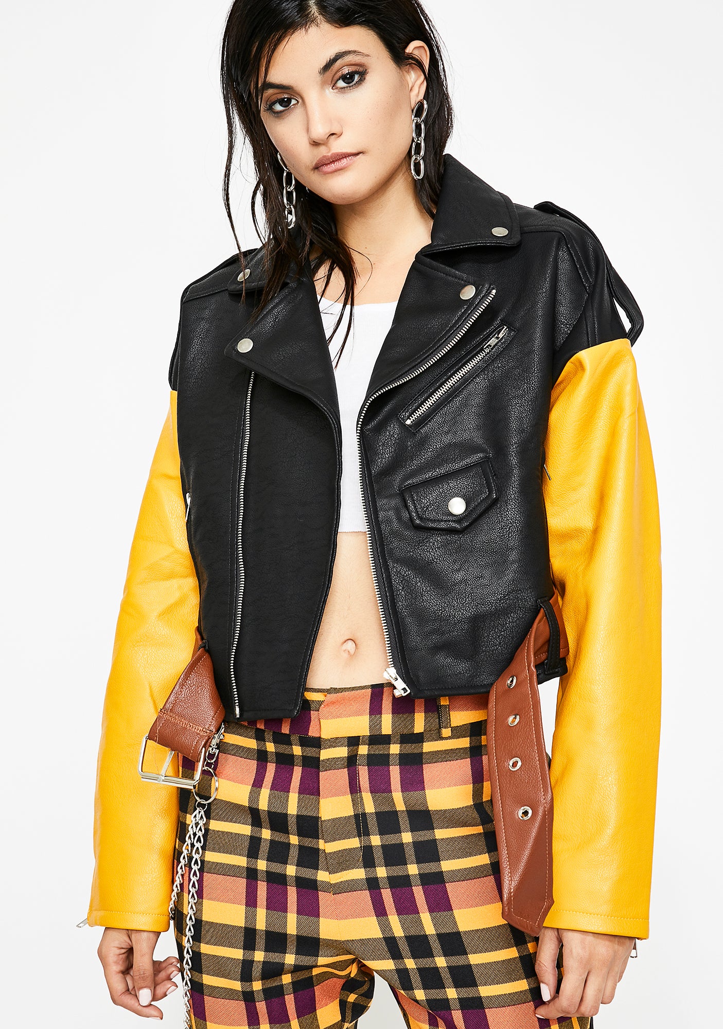 Vegan Leather Colorblock Moto Jacket – Dolls Kill