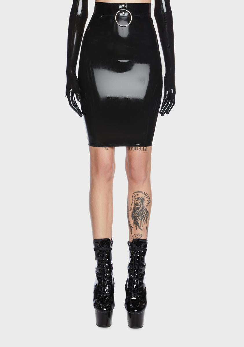 Playful Promises Latex O Ring Pencil Skirt - Black – Dolls Kill