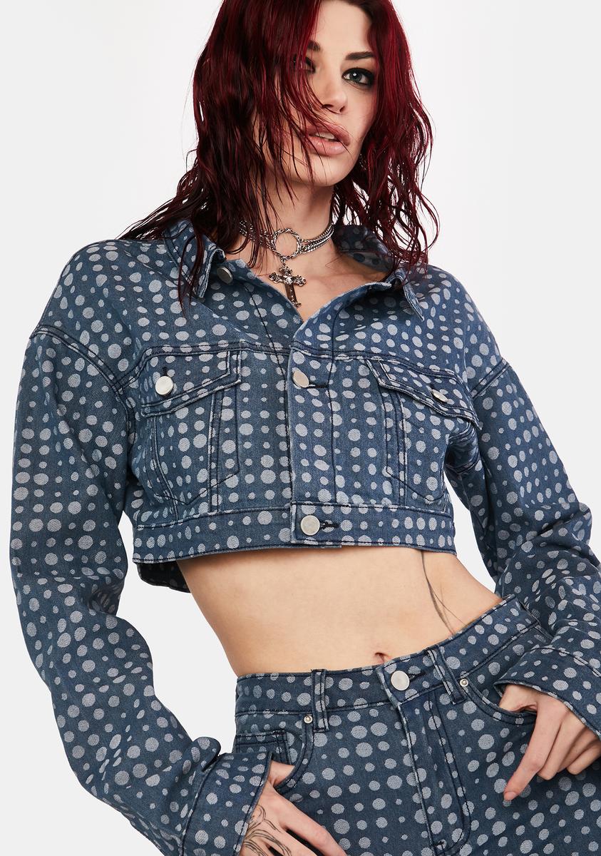The Kript Printed Cropped Denim Jacket - Blue – Dolls Kill