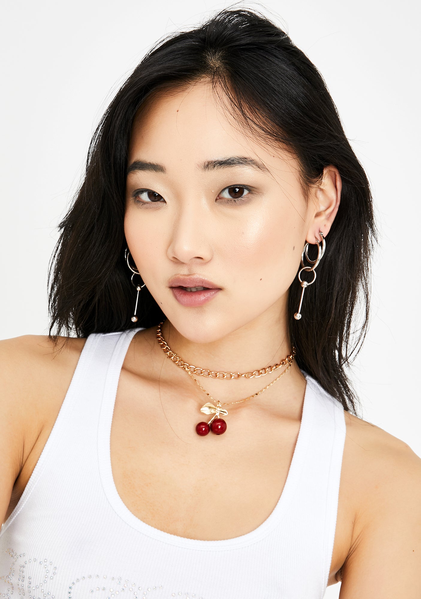 Double Layer Cherry Chain Necklace Gold – Dolls Kill