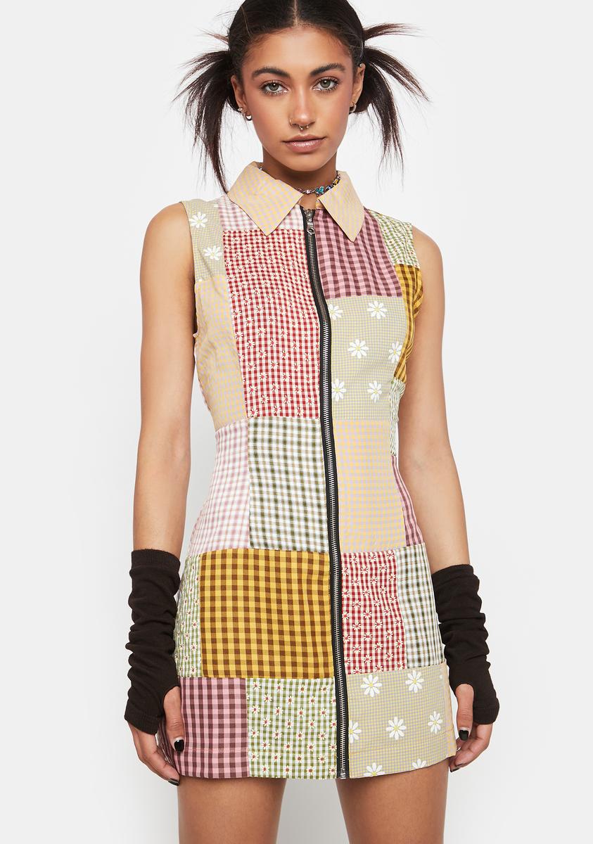 The Ragged Priest Patchwork Zip Up Shirt Dress - Multi – Dolls Kill