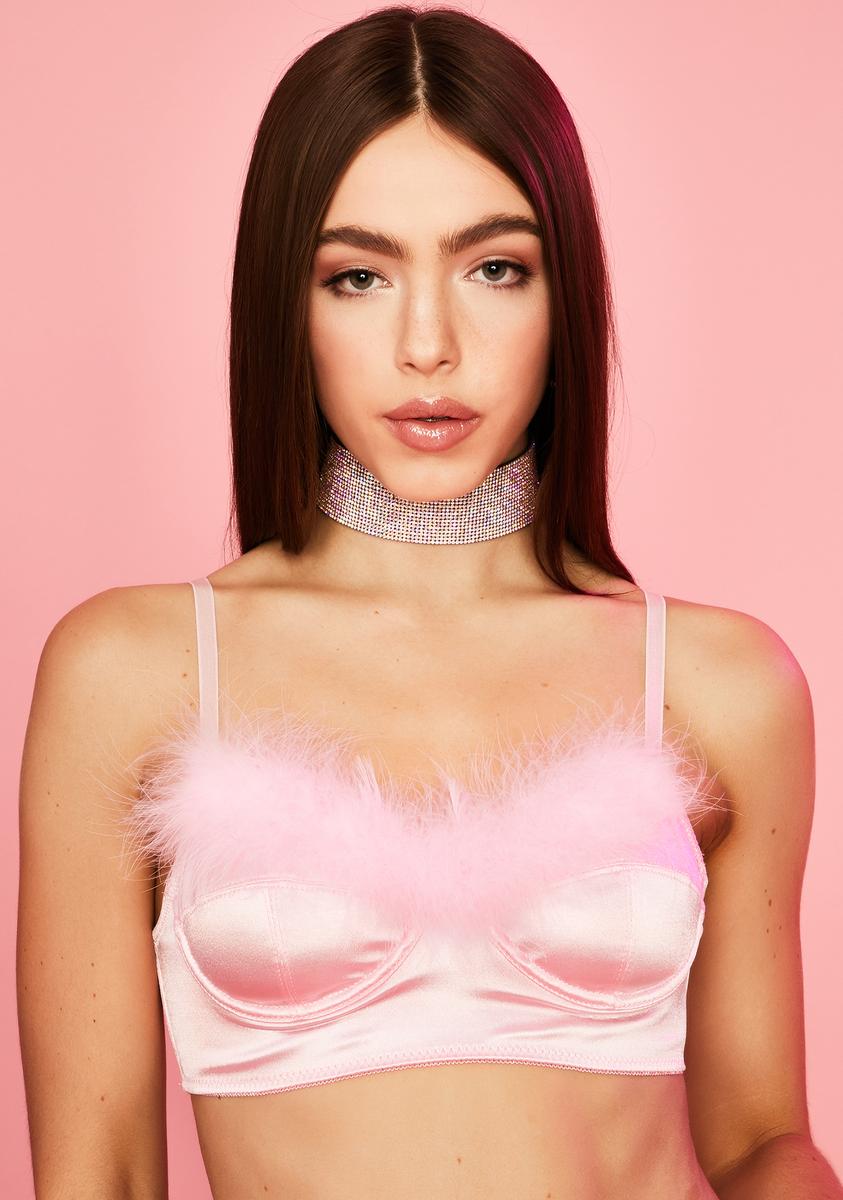 Sugar Thrillz Satin Marabou Bra Pink Dolls Kill