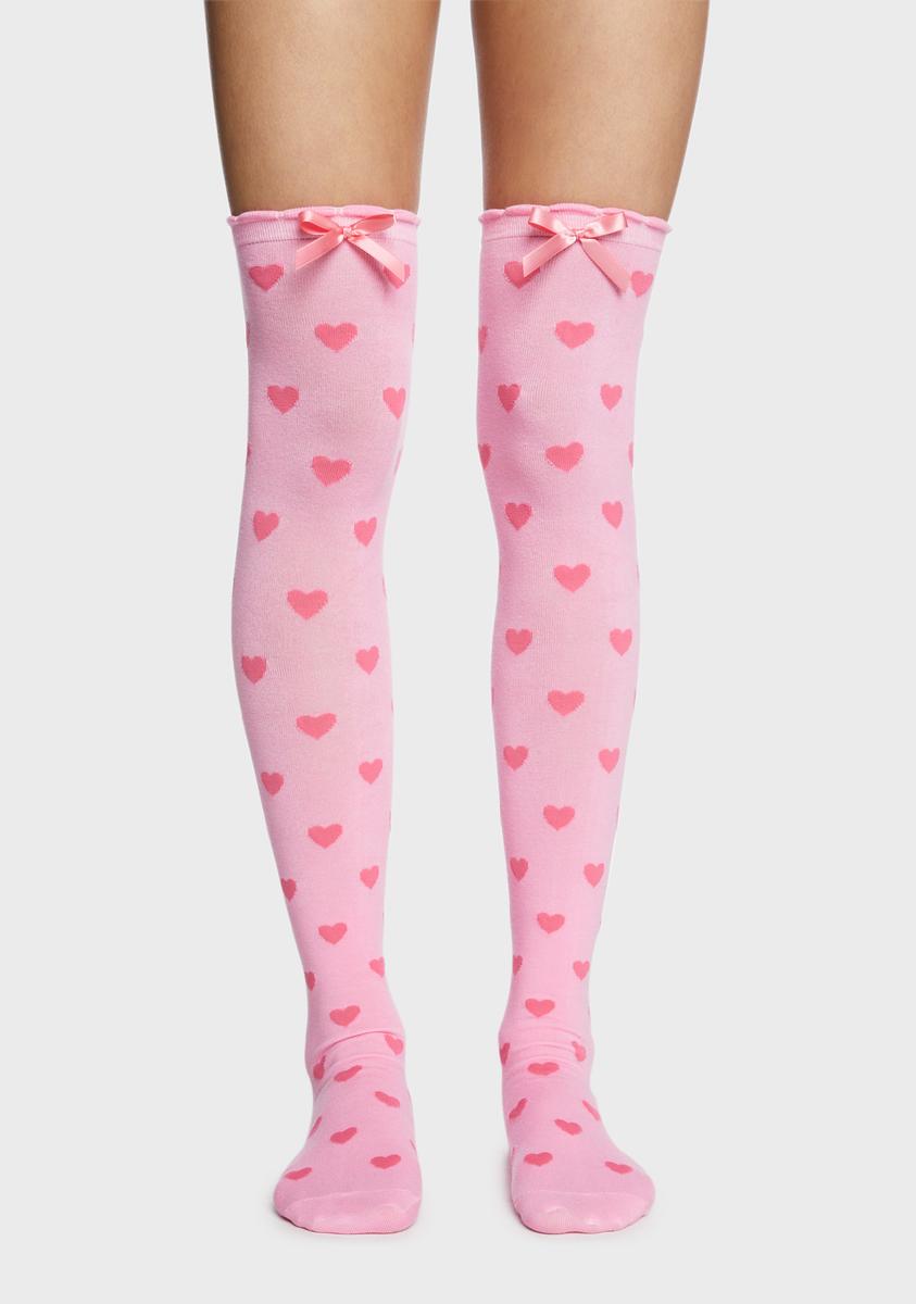 Heart Print Knee High Socks - Pink – Dolls Kill