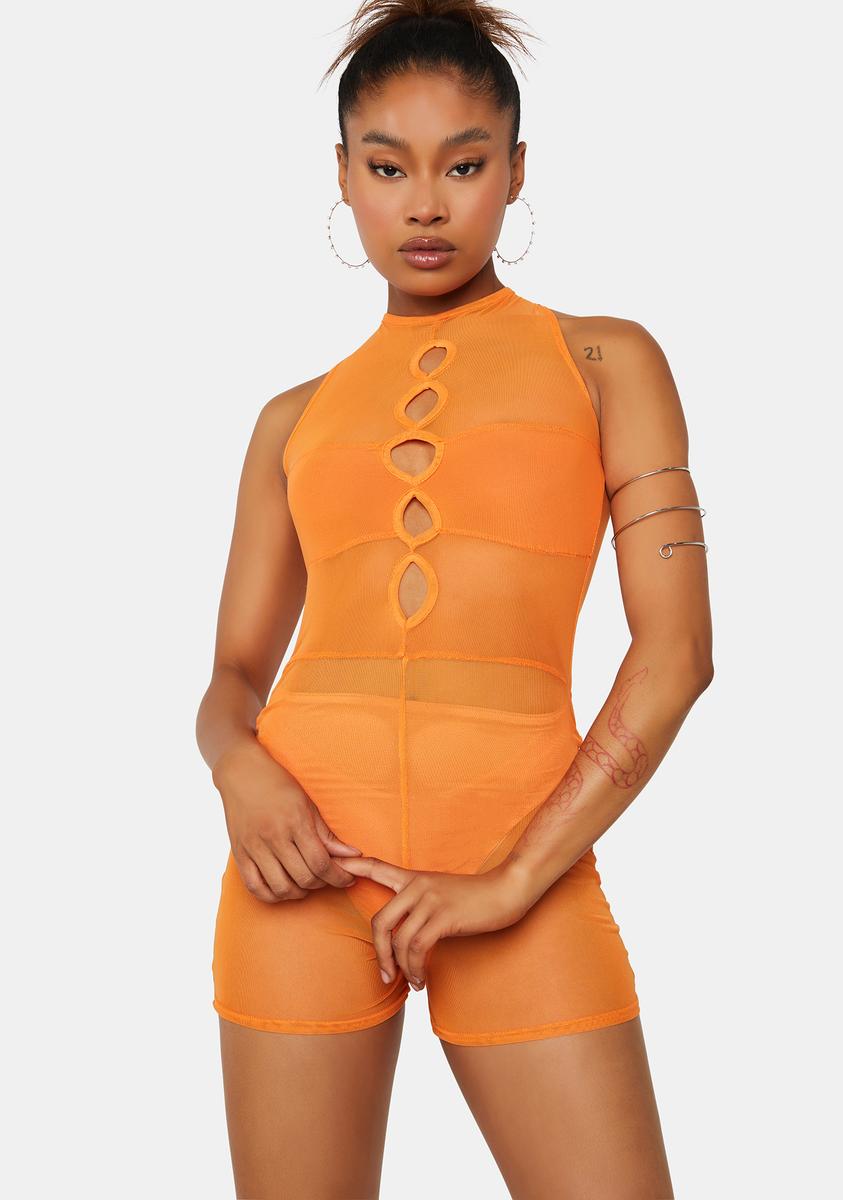 Public Desire Sheer Mesh Cutout Unitard - Orange – Dolls Kill