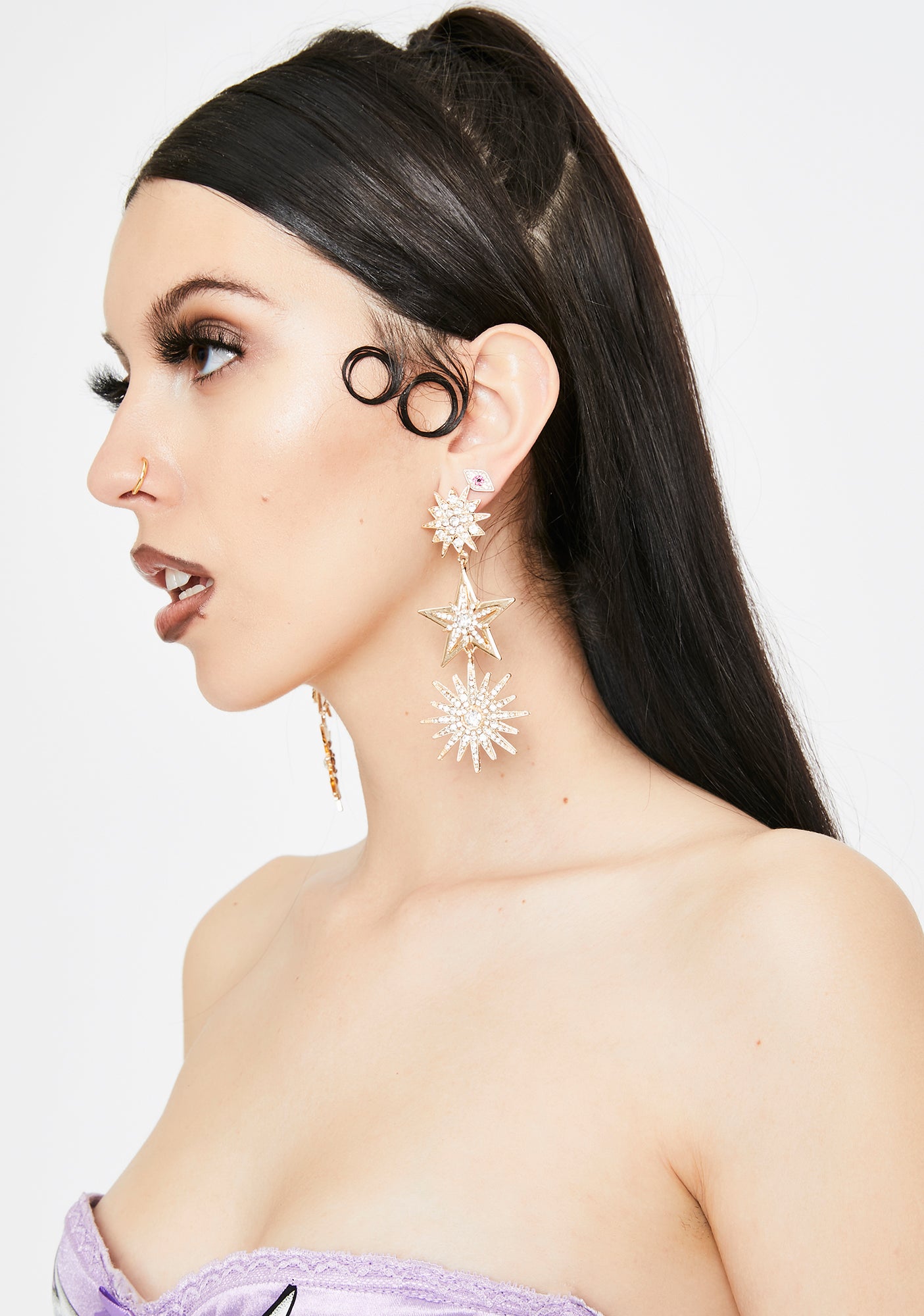 Star Drop Rhinestone Earrings - Gold – Dolls Kill