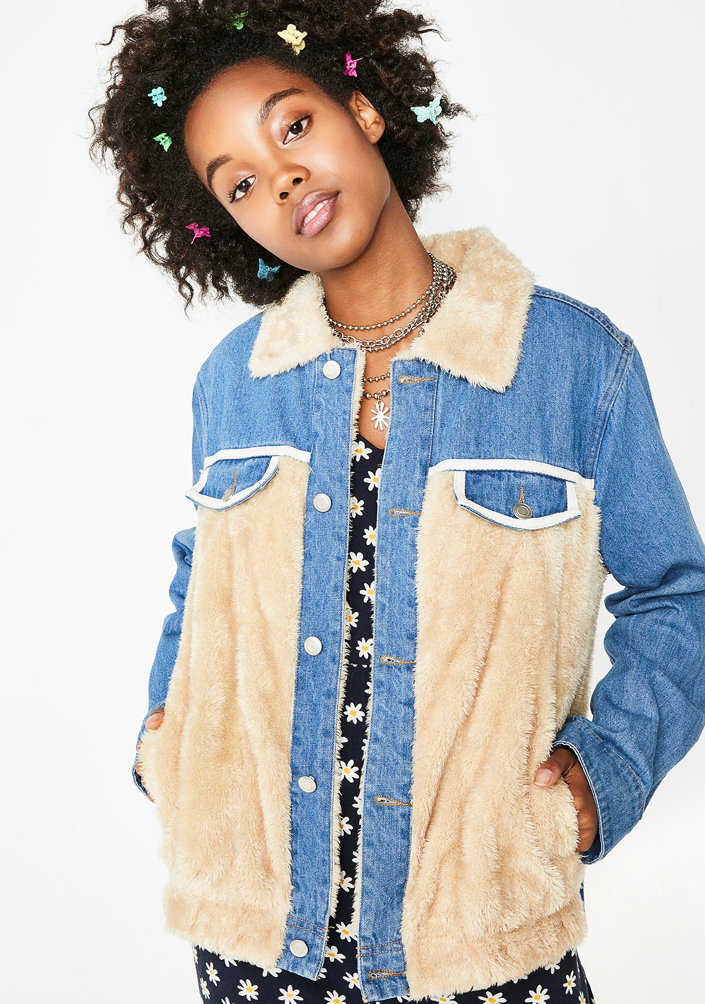 Faux Fur Panel Denim Jacket – Dolls Kill