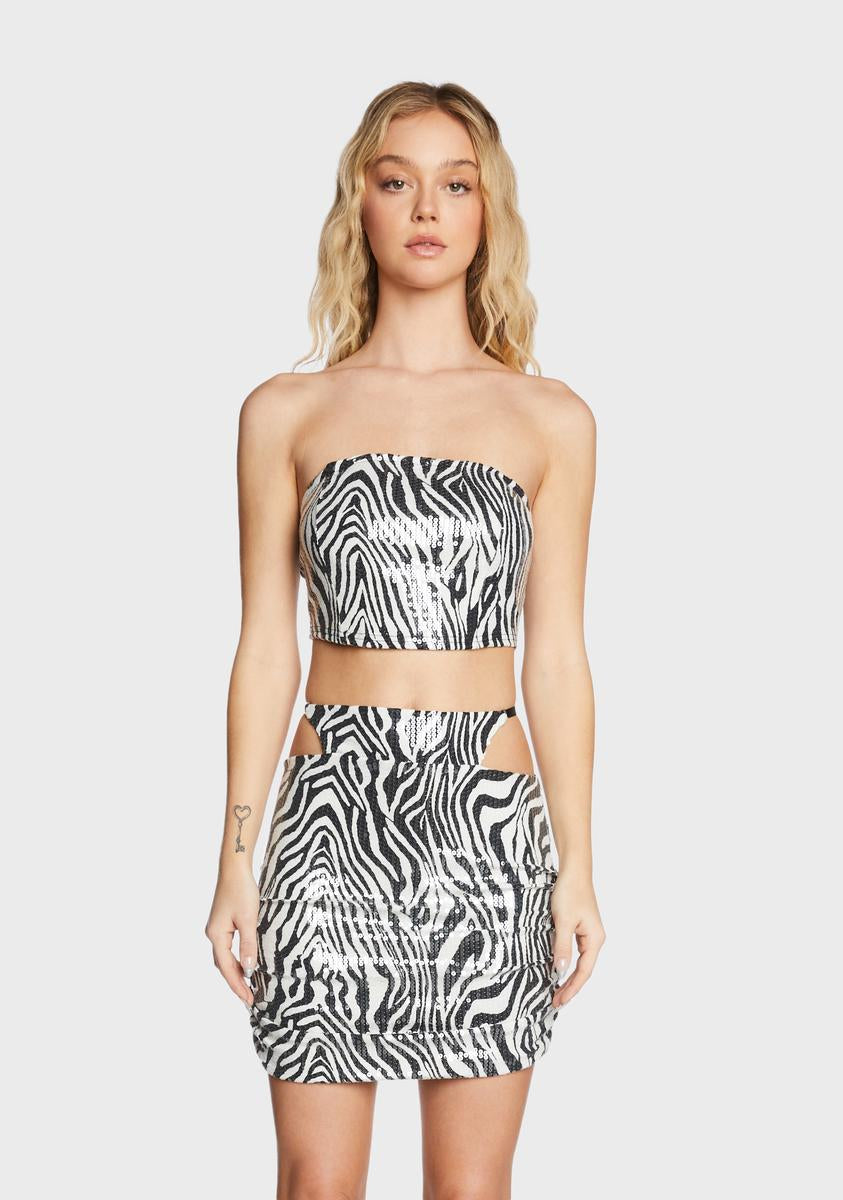 Pretty Garbage Zebra Sequin Tube Top - Black/White – Dolls Kill