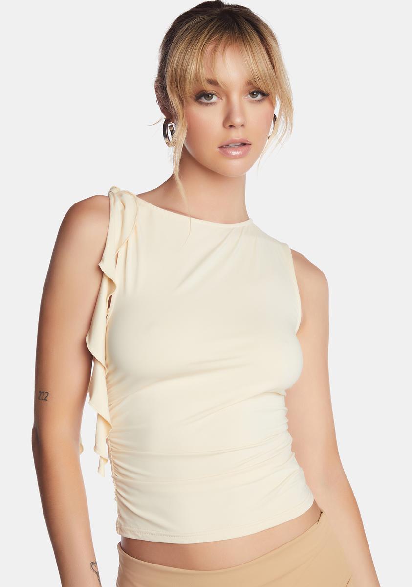 Lioness Ruffle Sleeveless Crop Top Off White Canary Dolls Kill