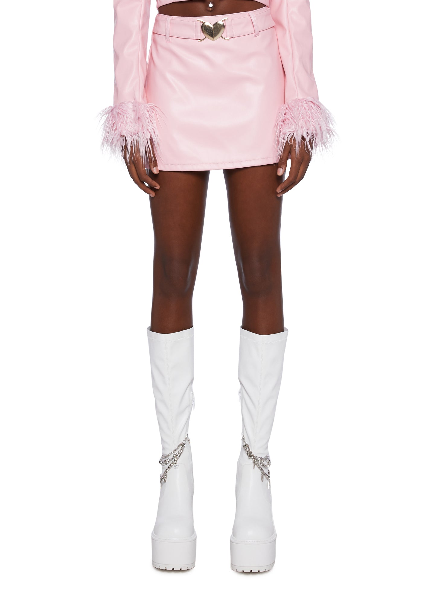 Sugar Thrillz Vegan Leather Heart Buckle Mini Skirt Pink Dolls Kill