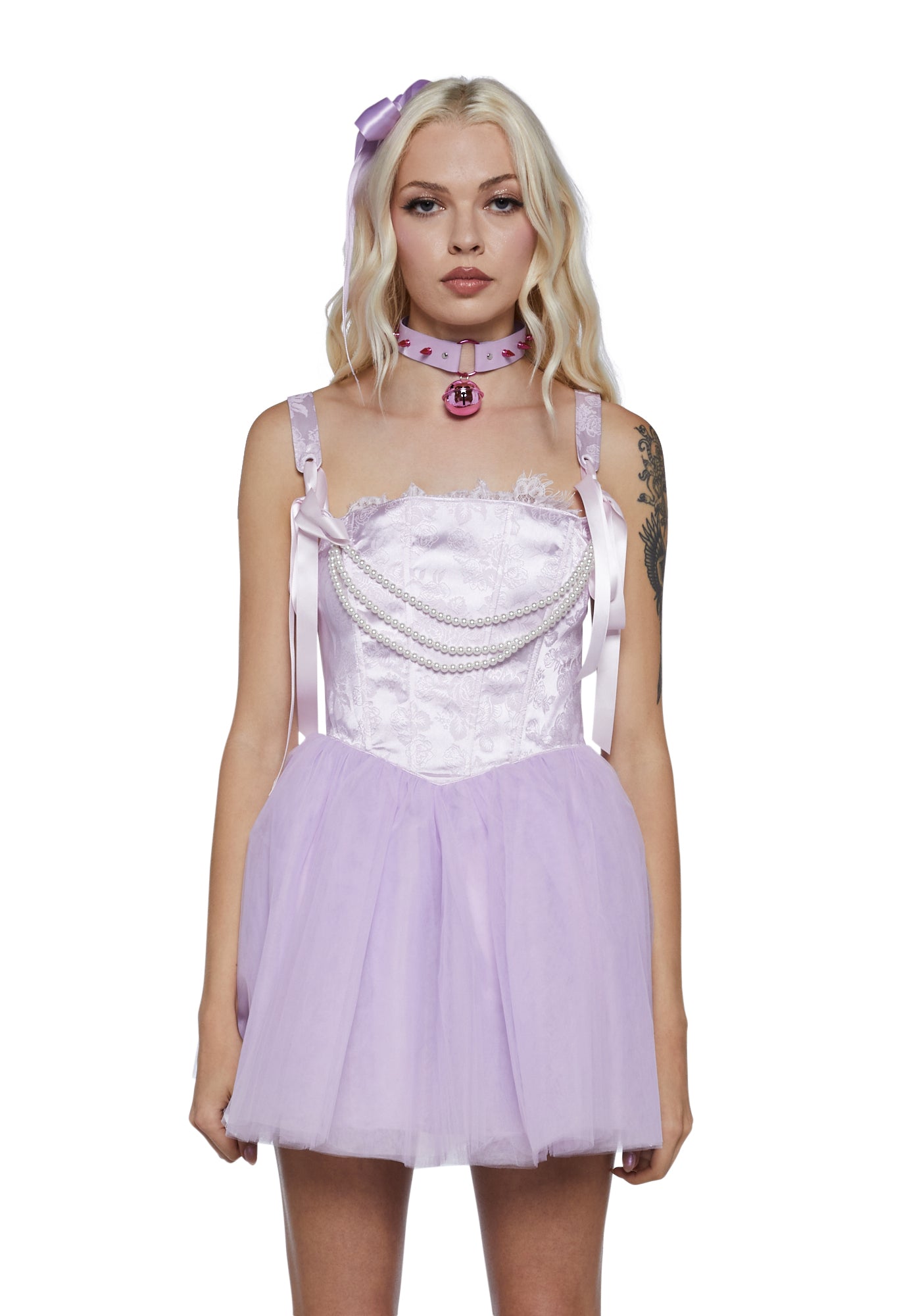 Sugar Thrillz Satin Tulle Pearl Mini Skirt Light Purple Dolls Kill
