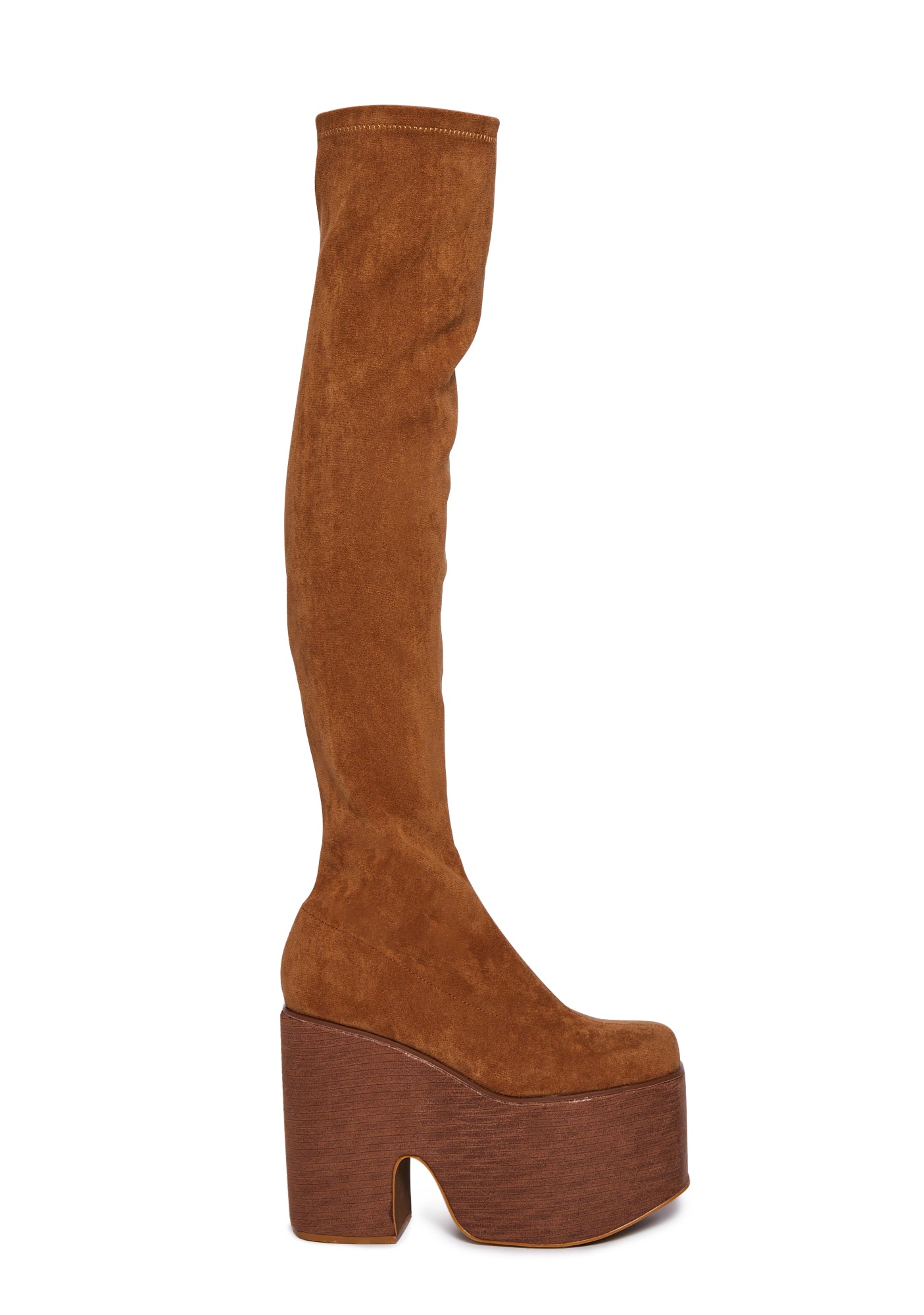 Lemon Drop By Privileged Vegan Suede Thigh High Platform Boots Brown