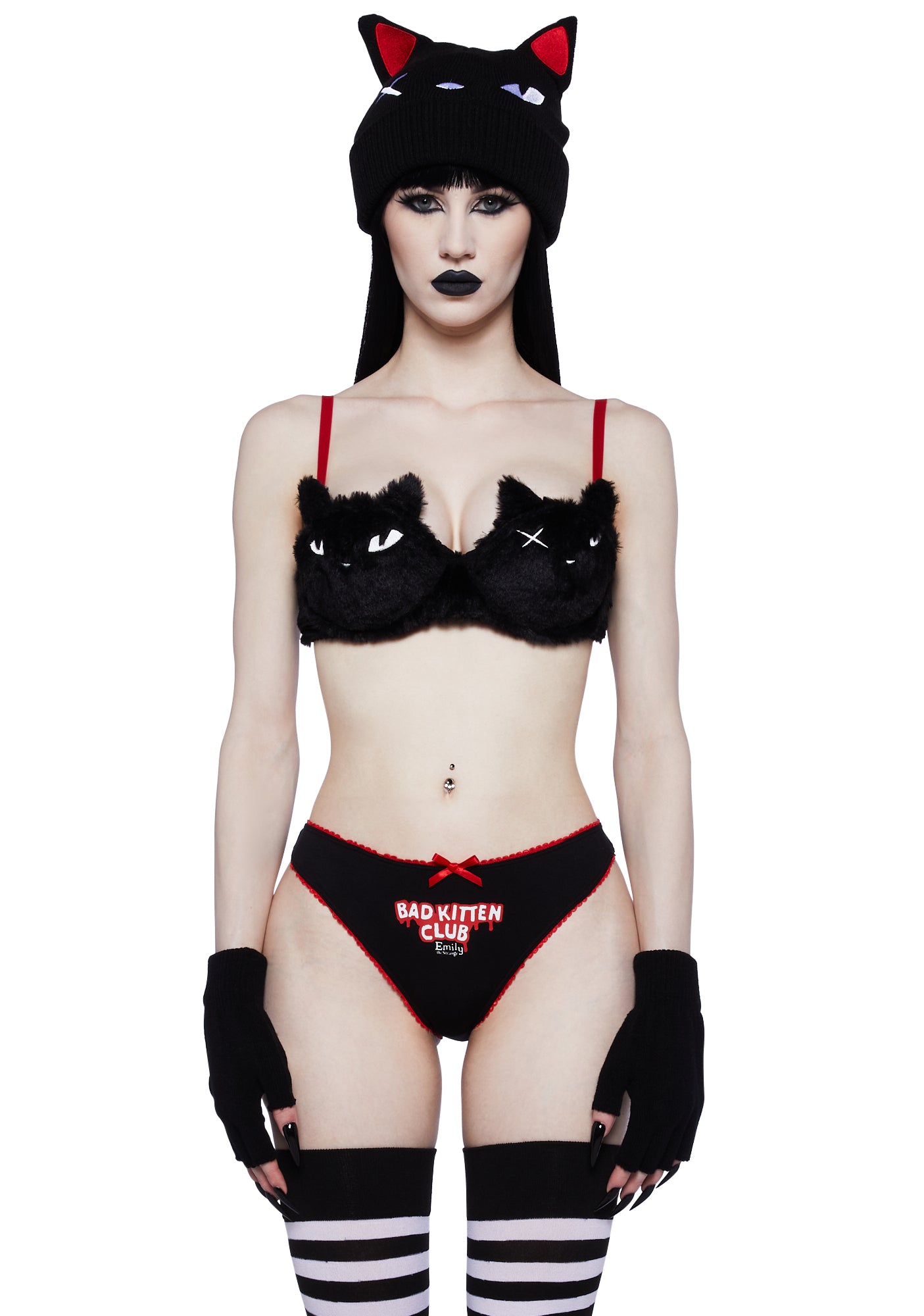 Dolls Kill x Emily The Strange Miles Mystery Bra And Panties Lingerie Set - Black