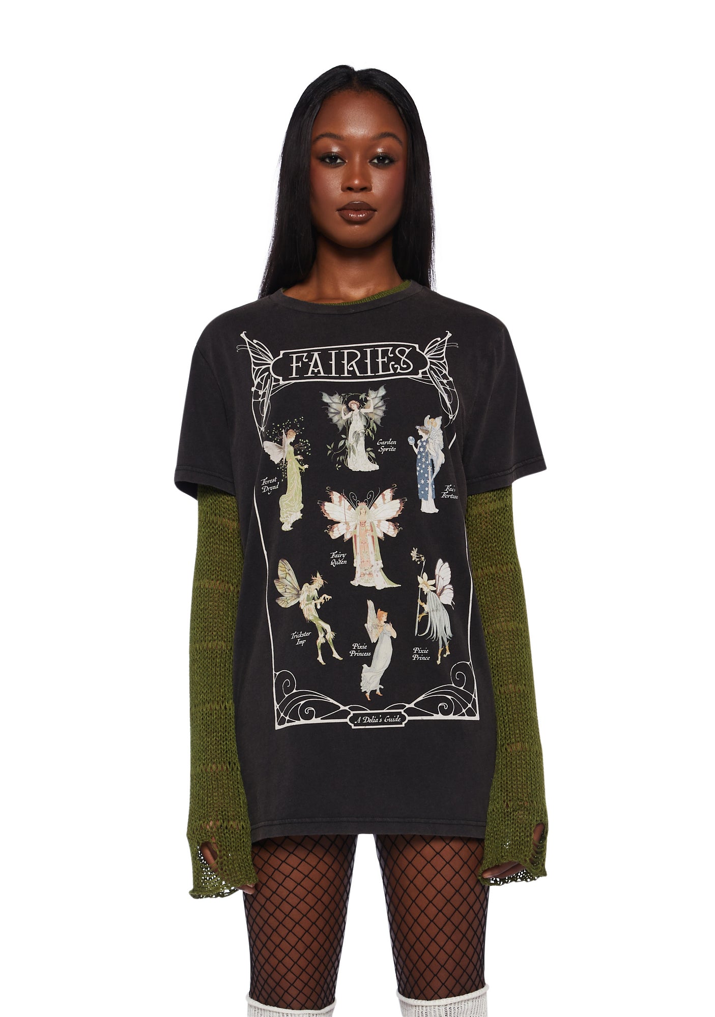 Delia's by Dolls Kill Fairy Graphic Oversized Tee - Black