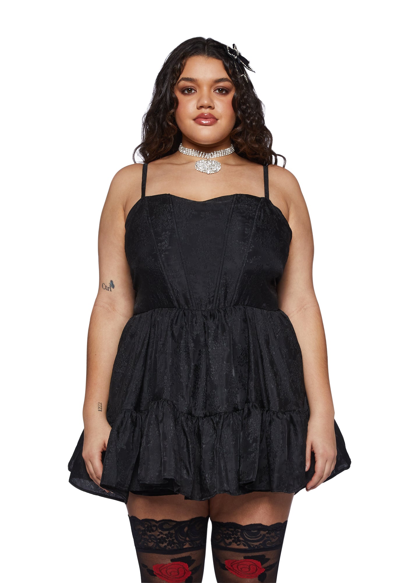 Plus Size Sugar Thrillz Big Bow Sweetheart Mini Dress Black Dolls Kill