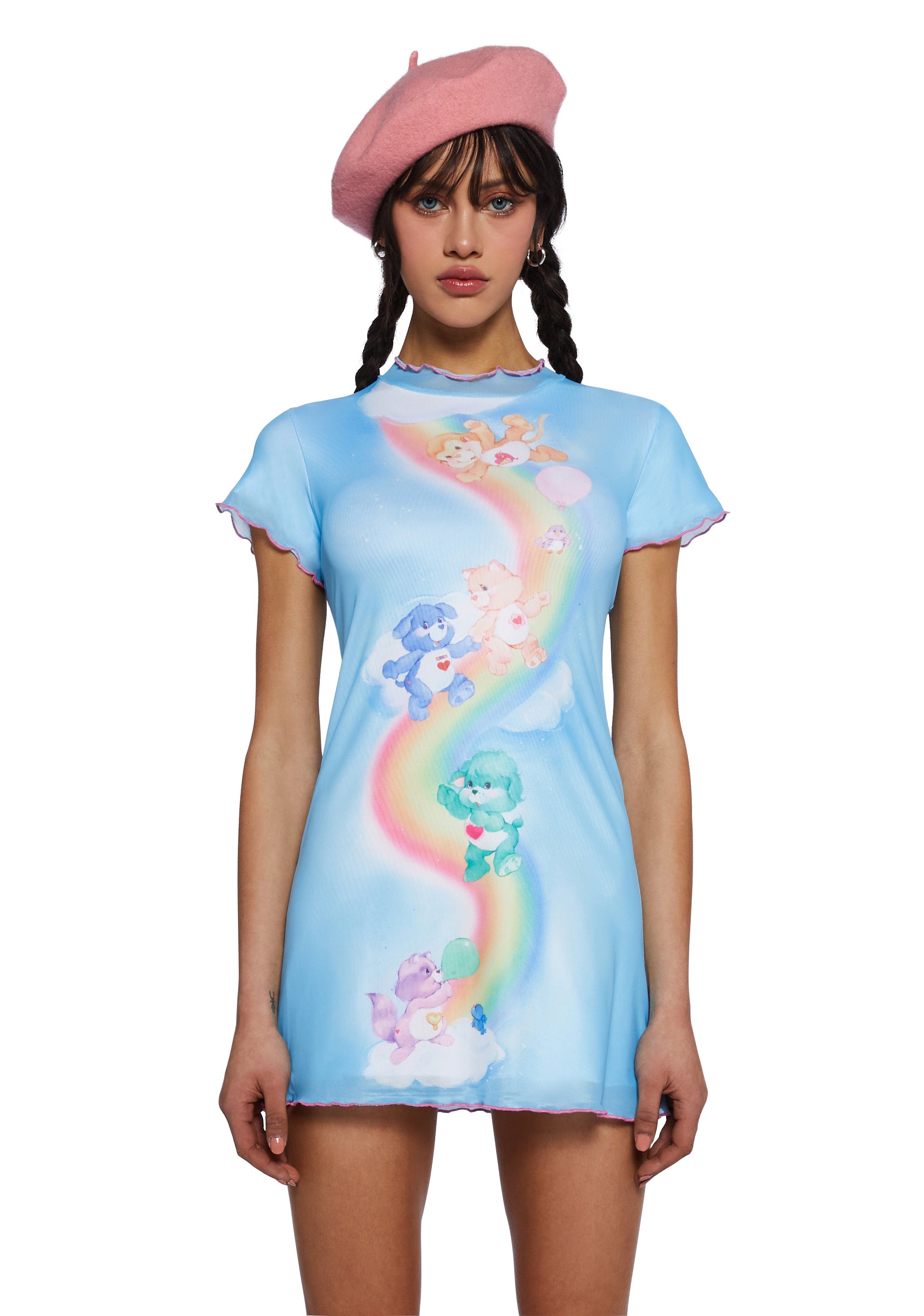Dolls Kill x Care Bears Mesh Mock Neck Mini Dress - Blue