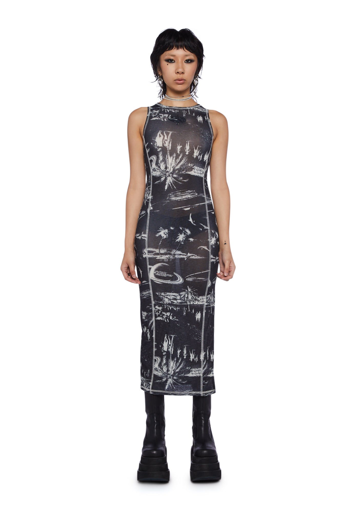 Basic Pleasure Mode Bodycon Midi Graphic Dress - Multi – Dolls Kill