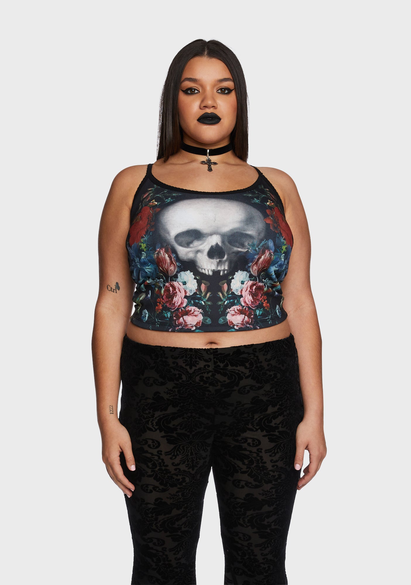 Plus Size Widow Skull Rose Graphic Cami Tank - Multi – Dolls Kill