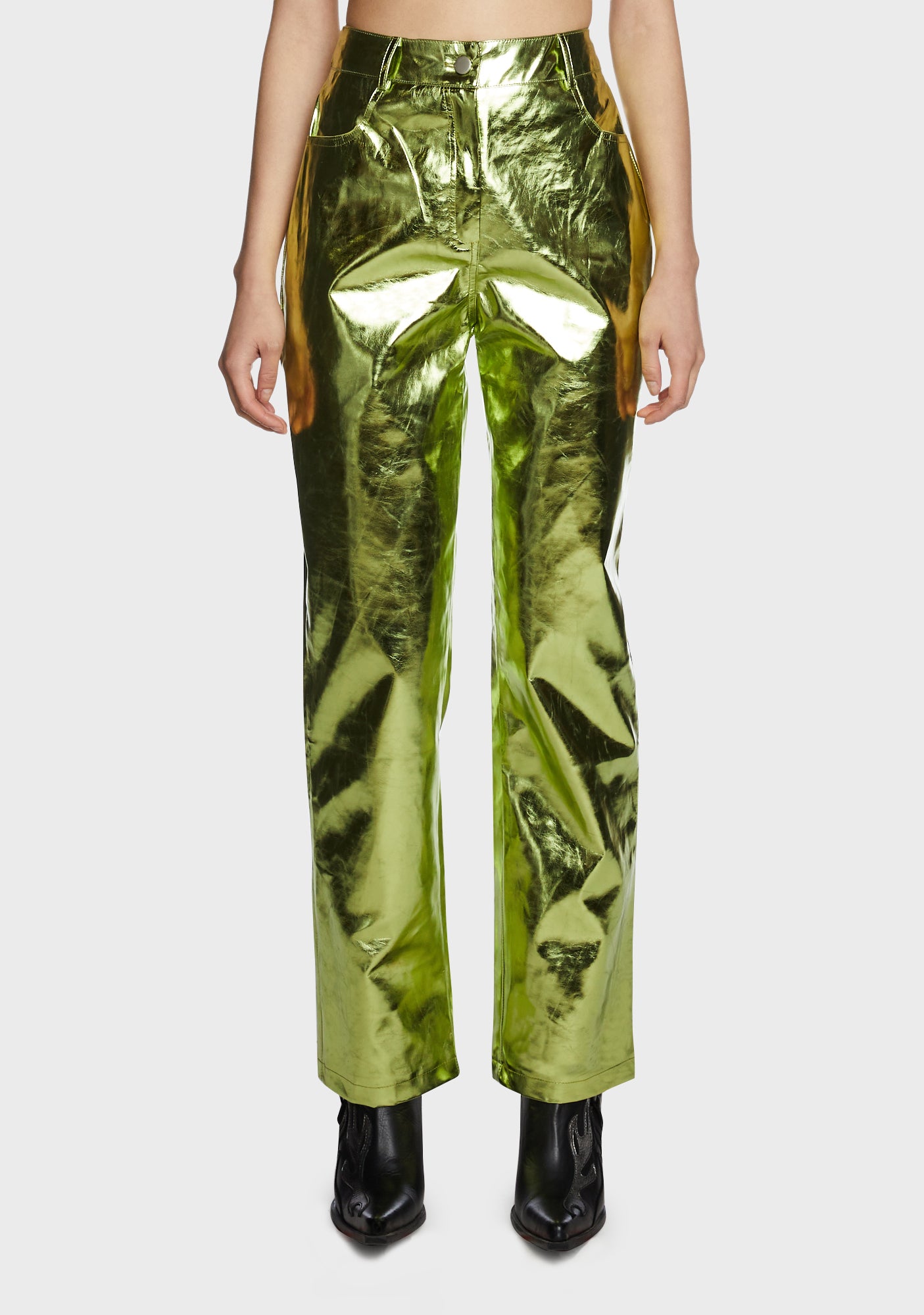 AMYLYNN Metallic Straight Leg Pants - Green – Dolls Kill